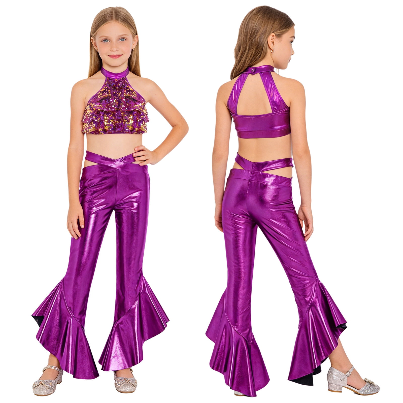 Doomiva Kids Girls Modern Hip Hop Jazz Dance Outfit Sleeveless Sequin ...