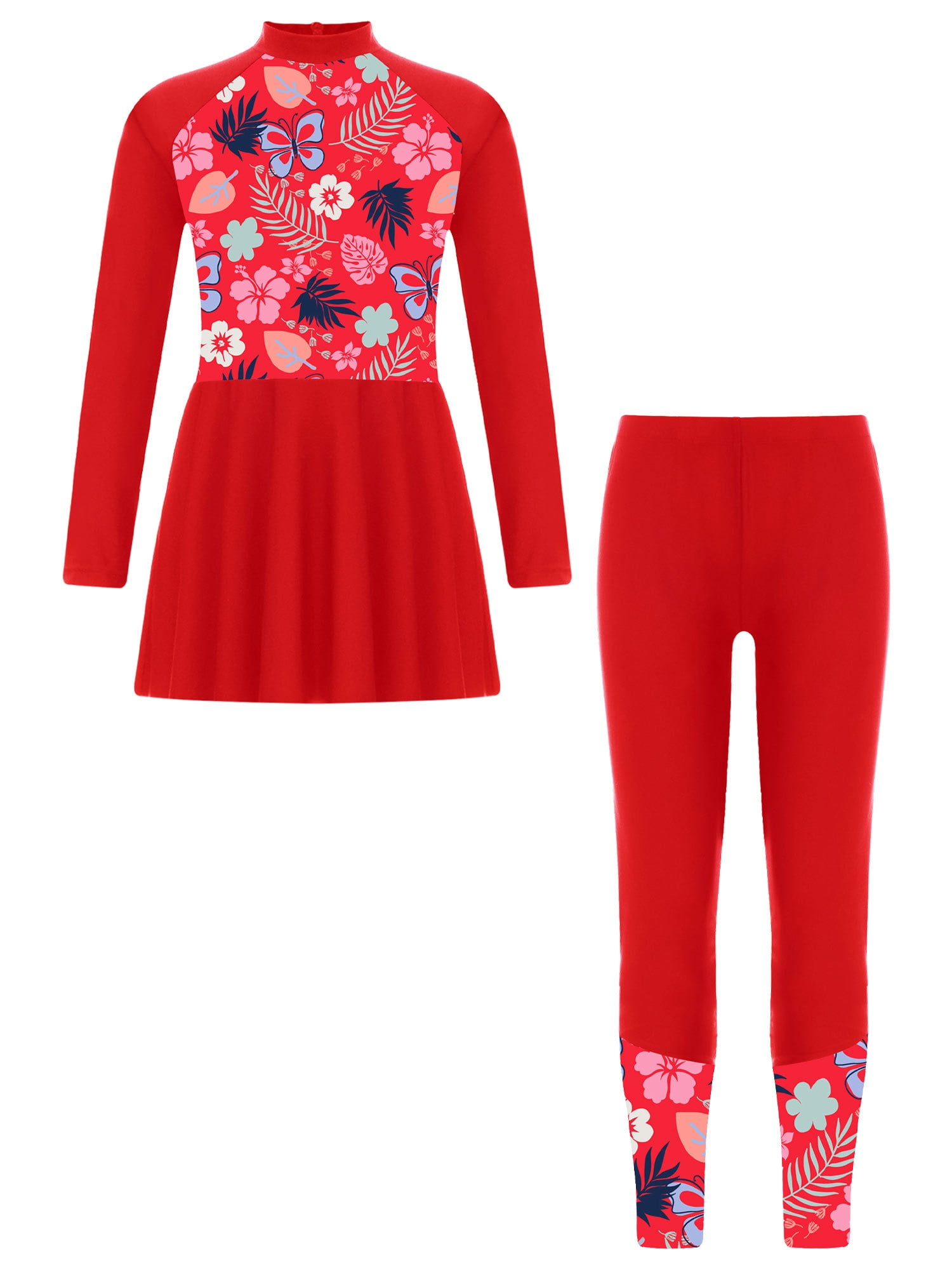 Doomiva Kids Girls Modest 2 Pcs Swimsuits Upf 50+ Long Sleeve Swimdress ...