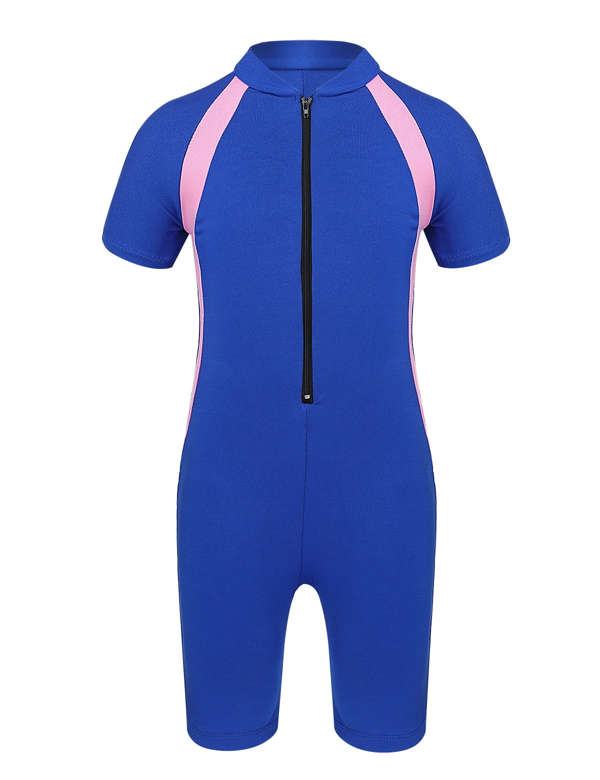 Doomiva Kids Girls One Piece Athletic Swimsuit Short Sleeves Front ...