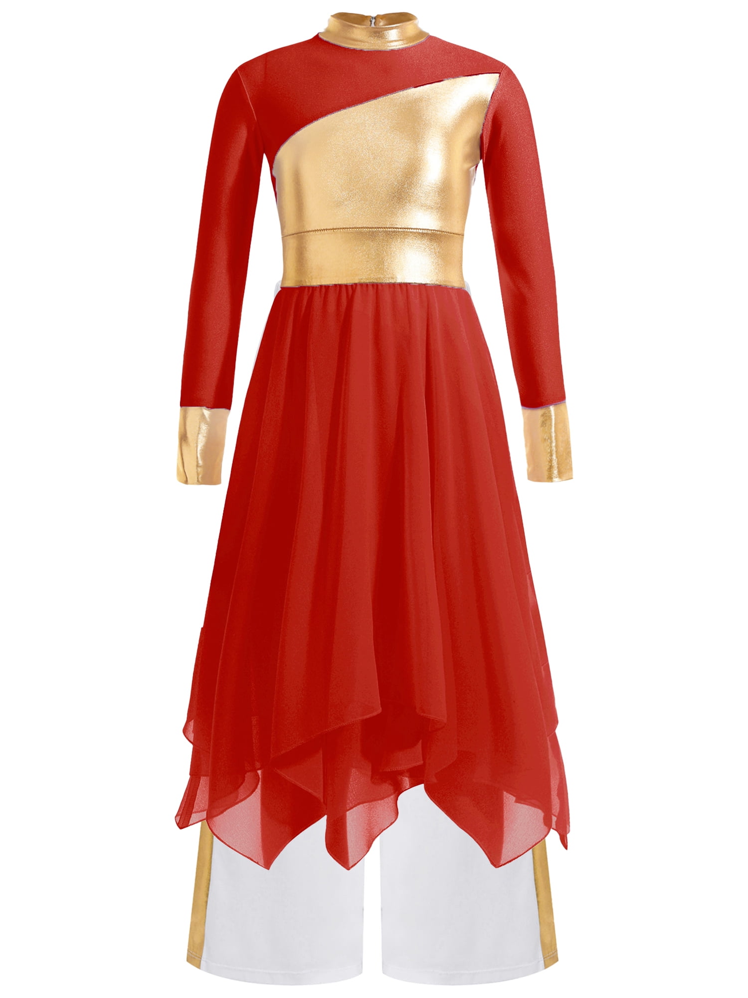Doomiva Kids Girls Praise Dance Swing Dress Metallic Gold Asymmetric ...