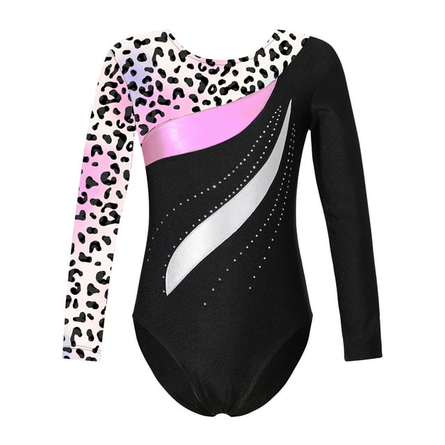 Doomiva Kids Girls Print Long Sleeve Gymnastics Dance Leotard Yoga ...