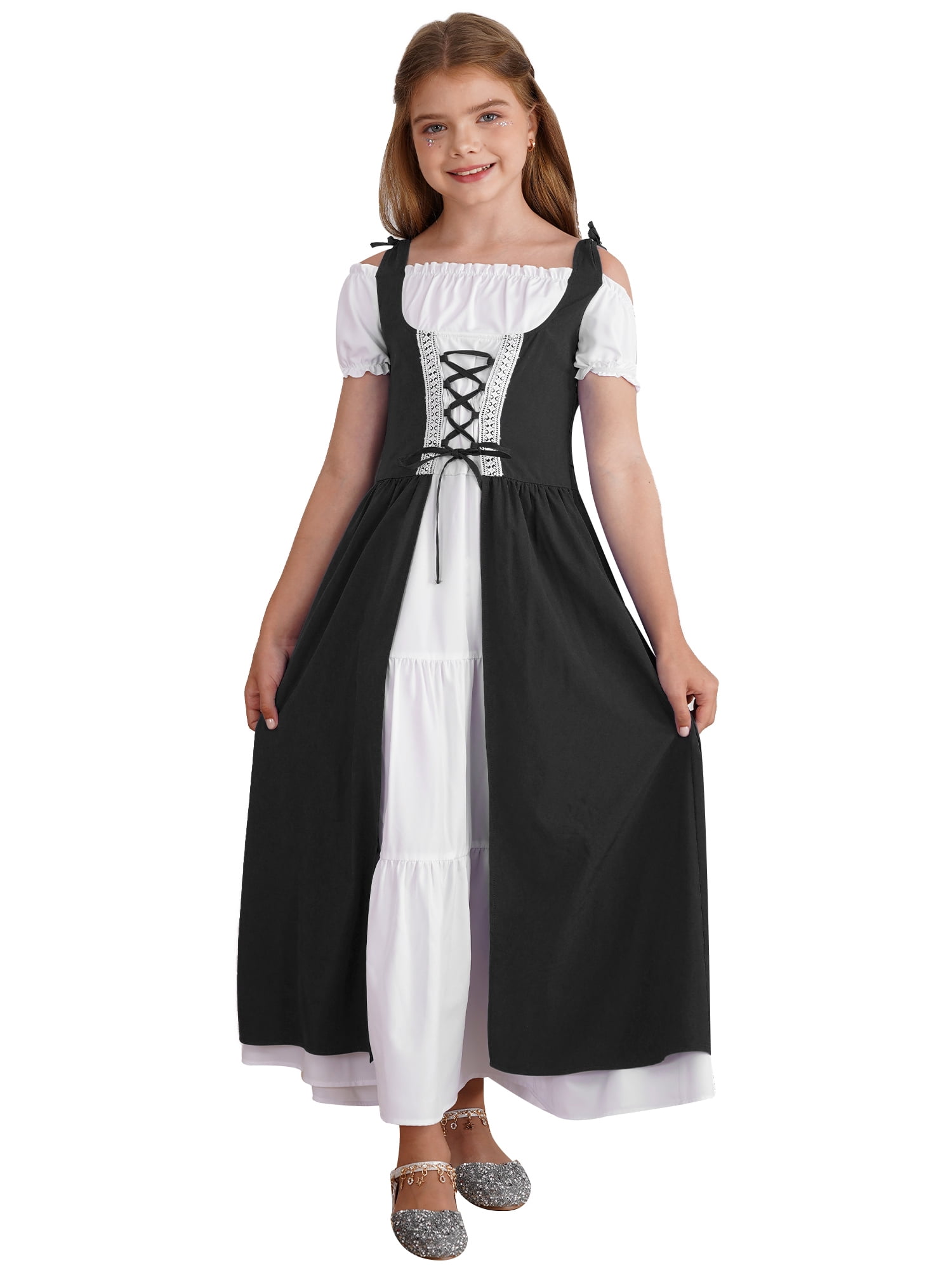Doomiva Kids Girls Renaissance Princess Halloween Dress-up Short Sleeve ...