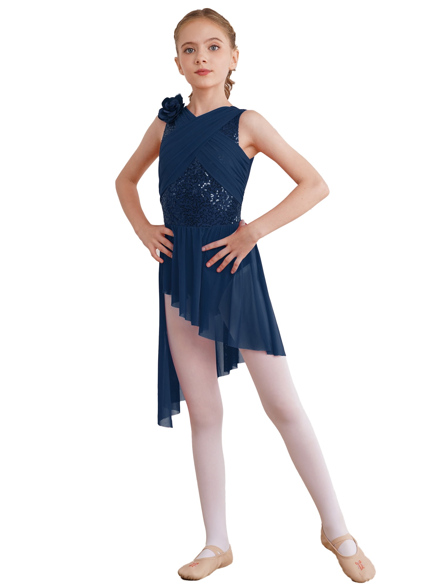 Doomiva Kids Girls Sequin Flower Ballet Lyrical Dance Dress Tulle Skirt ...