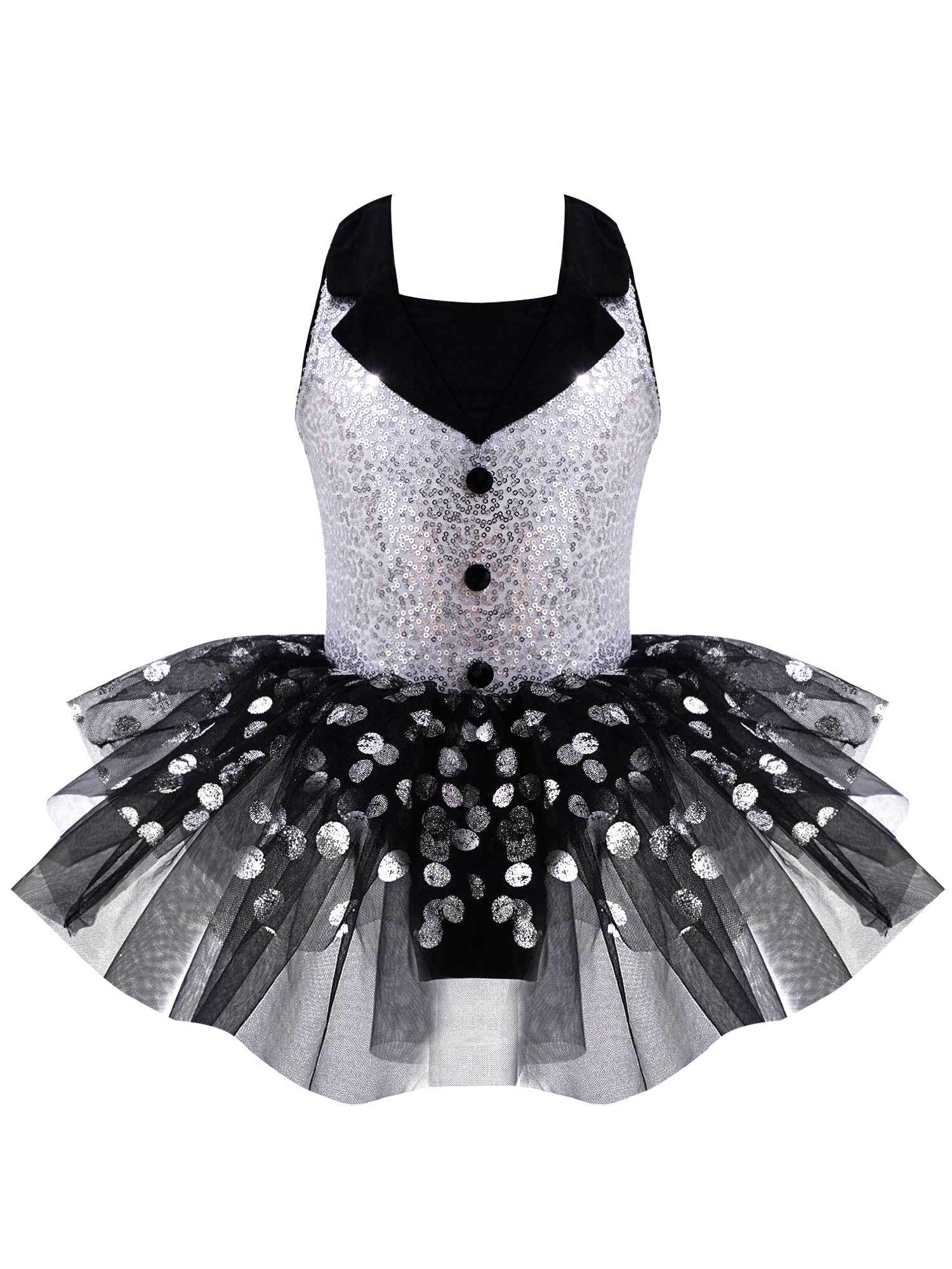 Doomiva Kids Girls Sequins Straps Back Tuxedo Ballet Leotard Tutu Dress ...