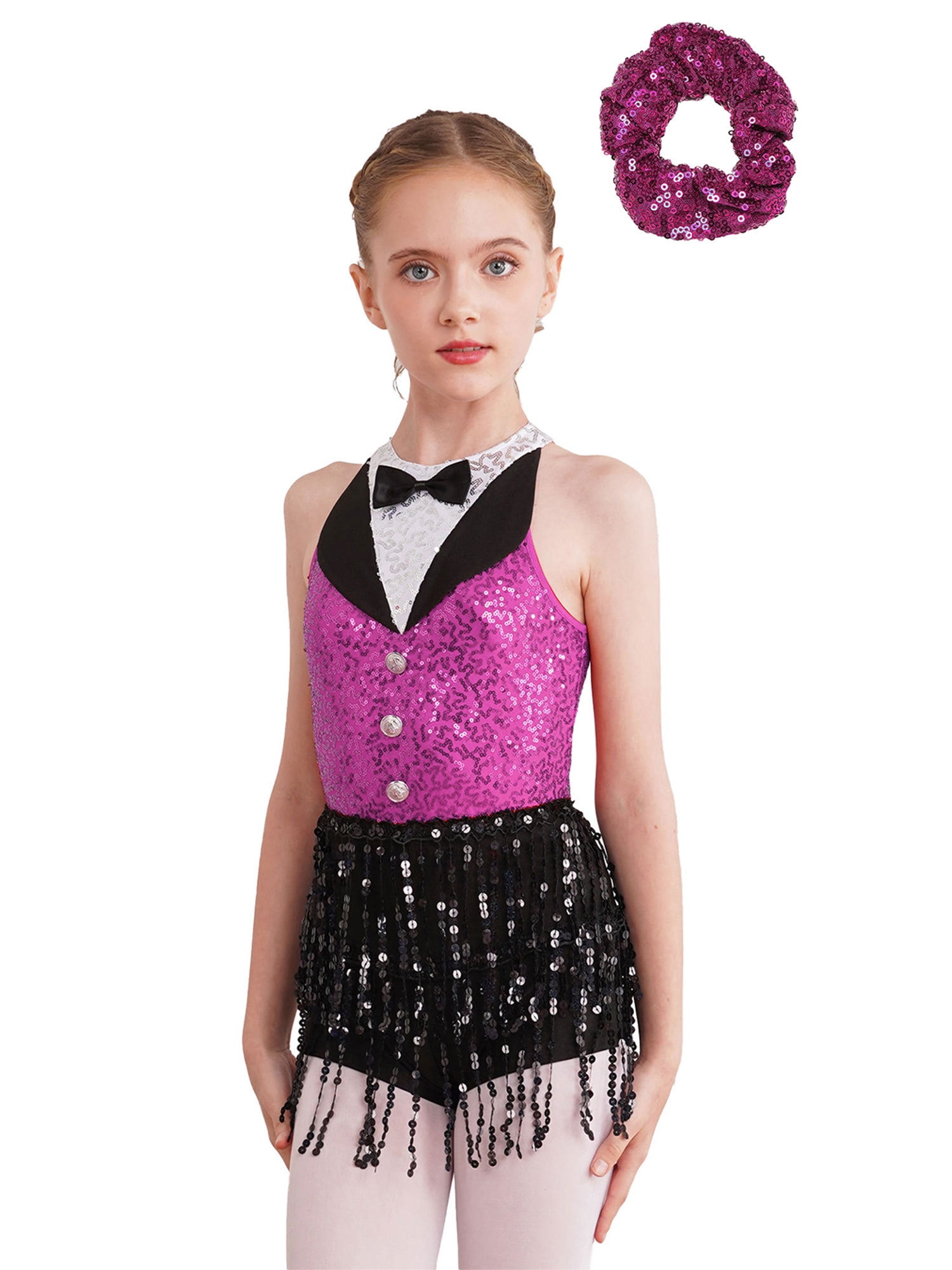 Doomiva Kids Girls Sequins Tassel Jazz Hip Hop Latin Samba Salsa Rumba ...