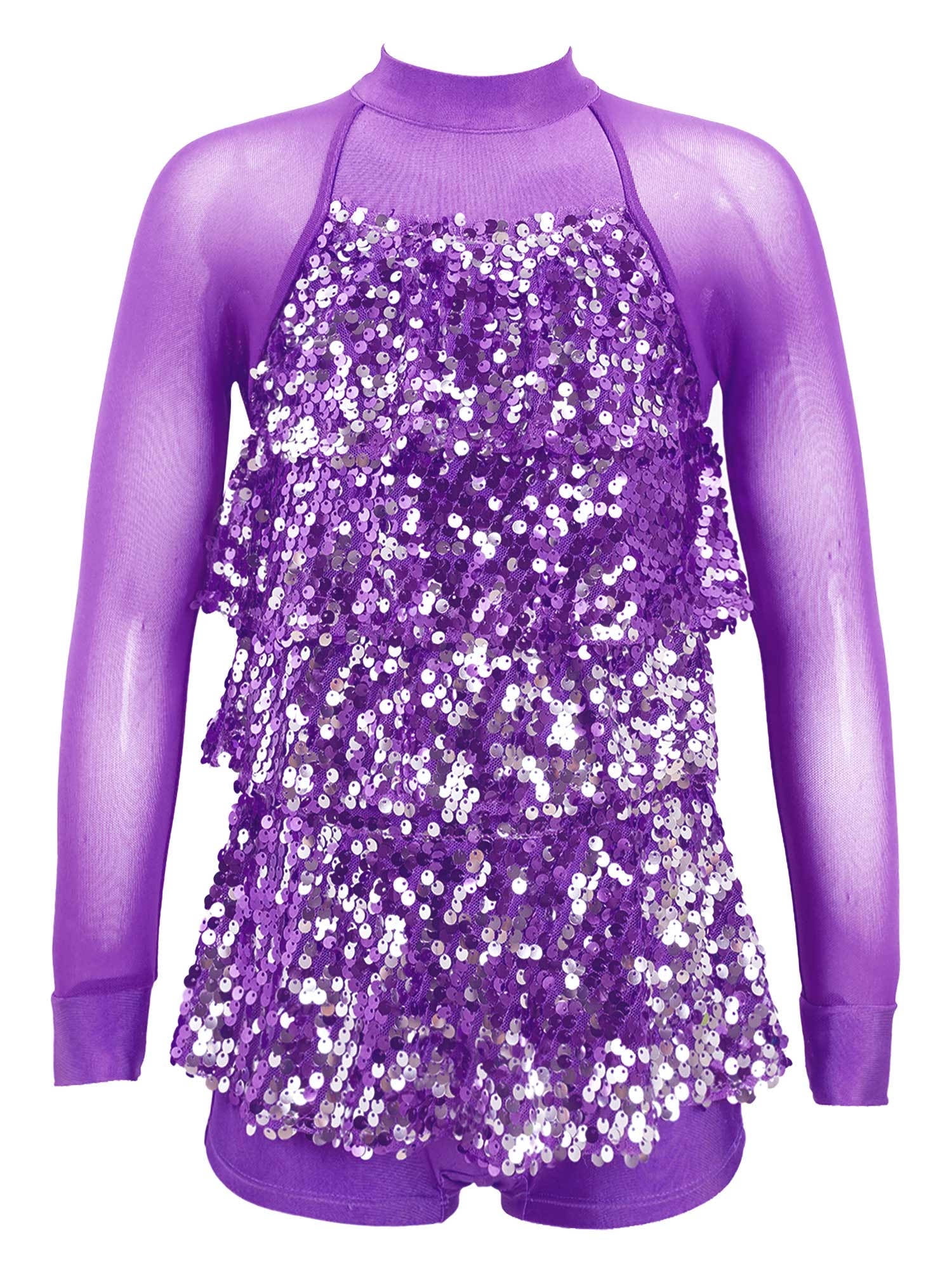 Doomiva Kids Girls Sequins Tiered Ballet Leotard Dress Jumpsuit Hip-Hop ...