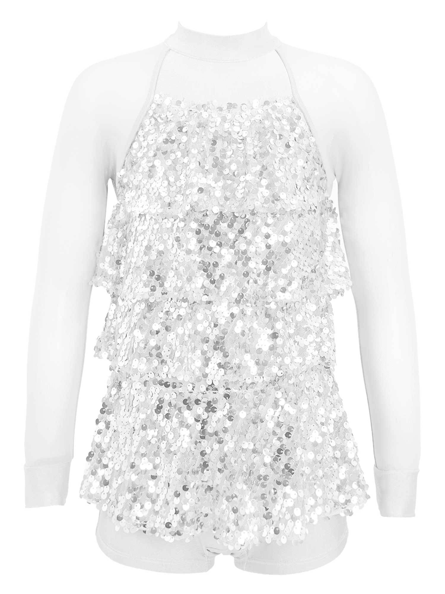 Doomiva Kids Girls Sequins Tiered Ballet Leotard Dress Jumpsuit Hip-Hop ...