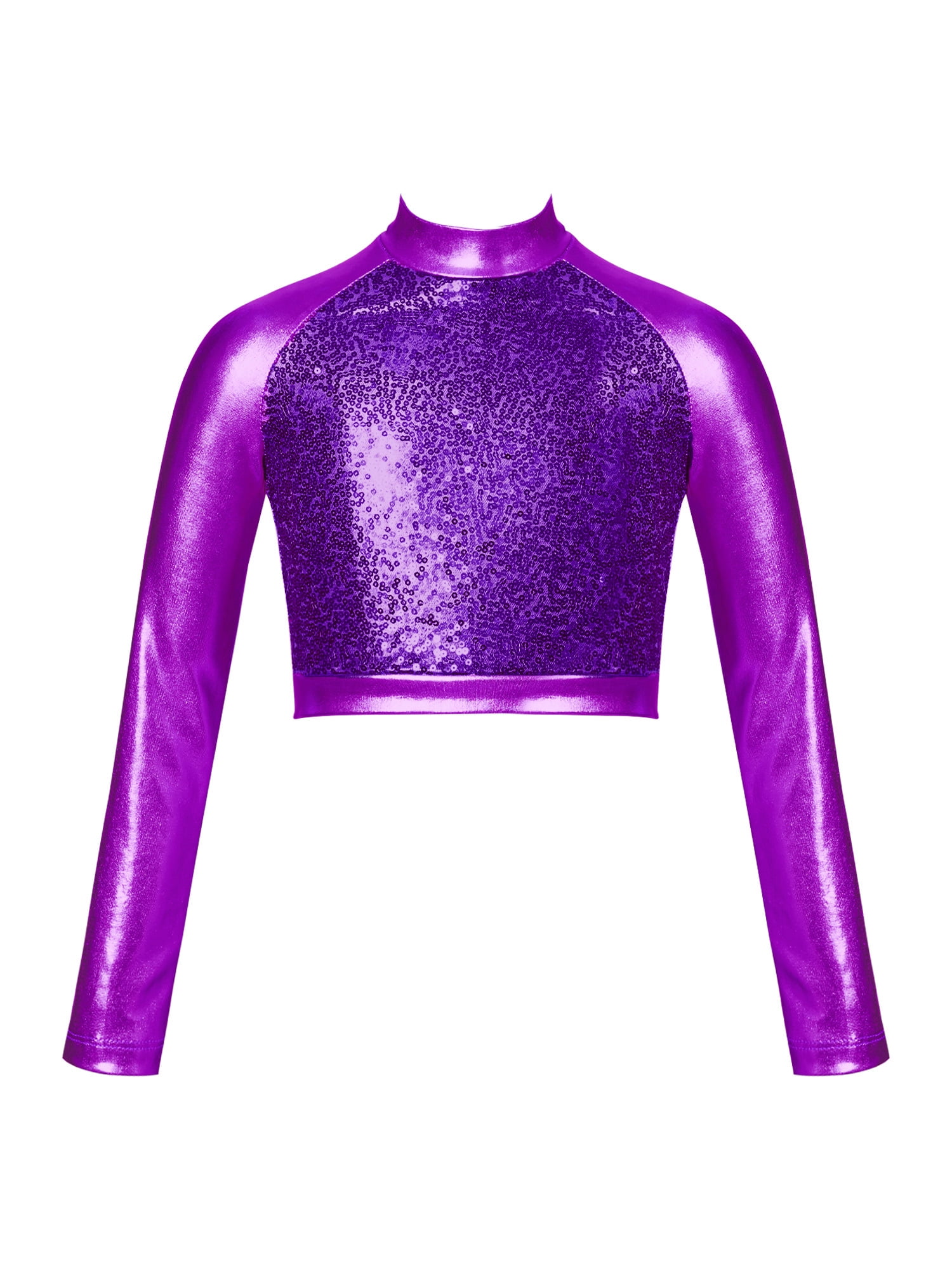 Doomiva Kids Girls Sequins Turtleneck Long Sleeve Ballet Jazz Latin ...