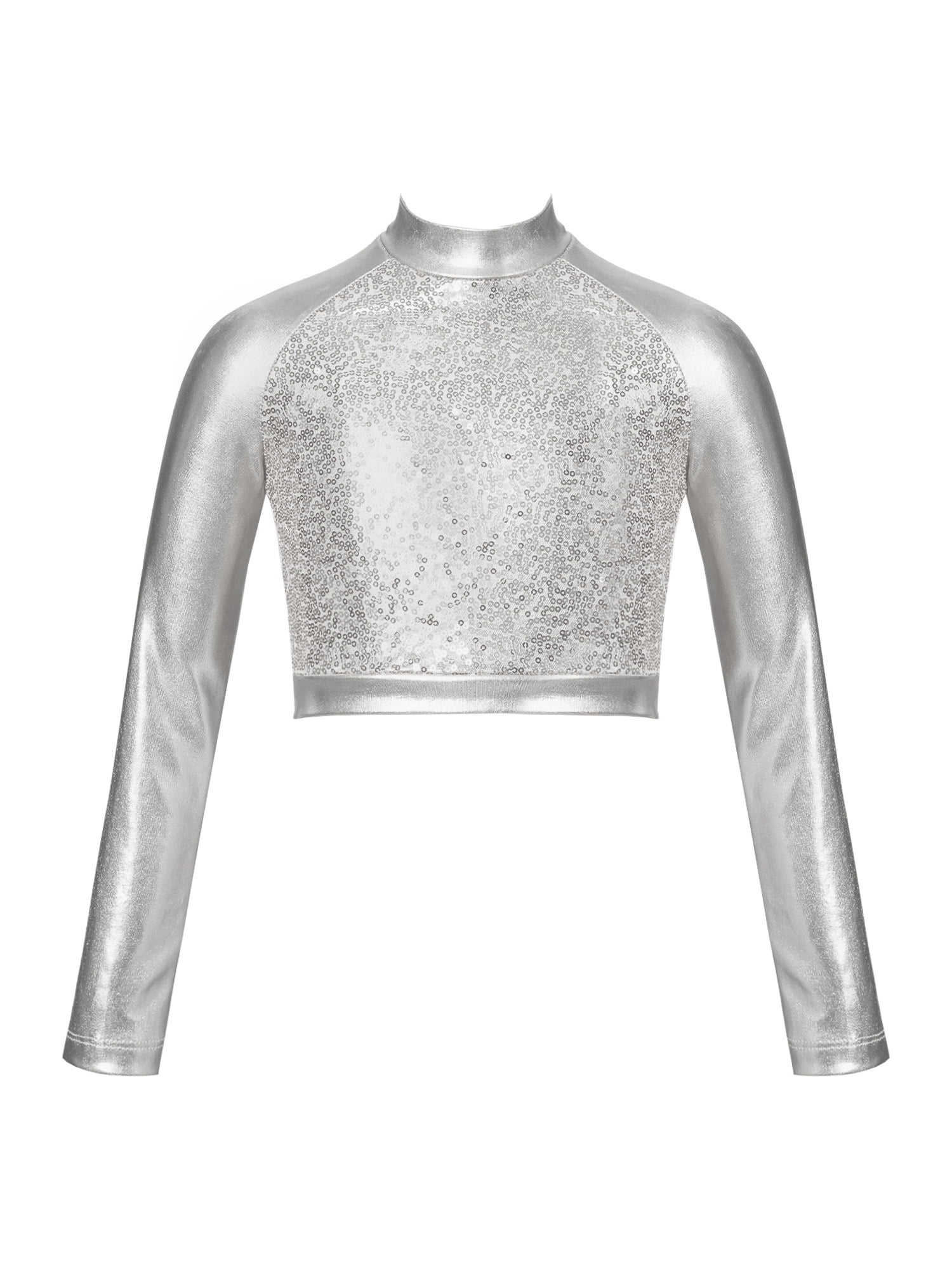 Doomiva Kids Girls Sequins Turtleneck Long Sleeve Ballet Jazz Latin ...