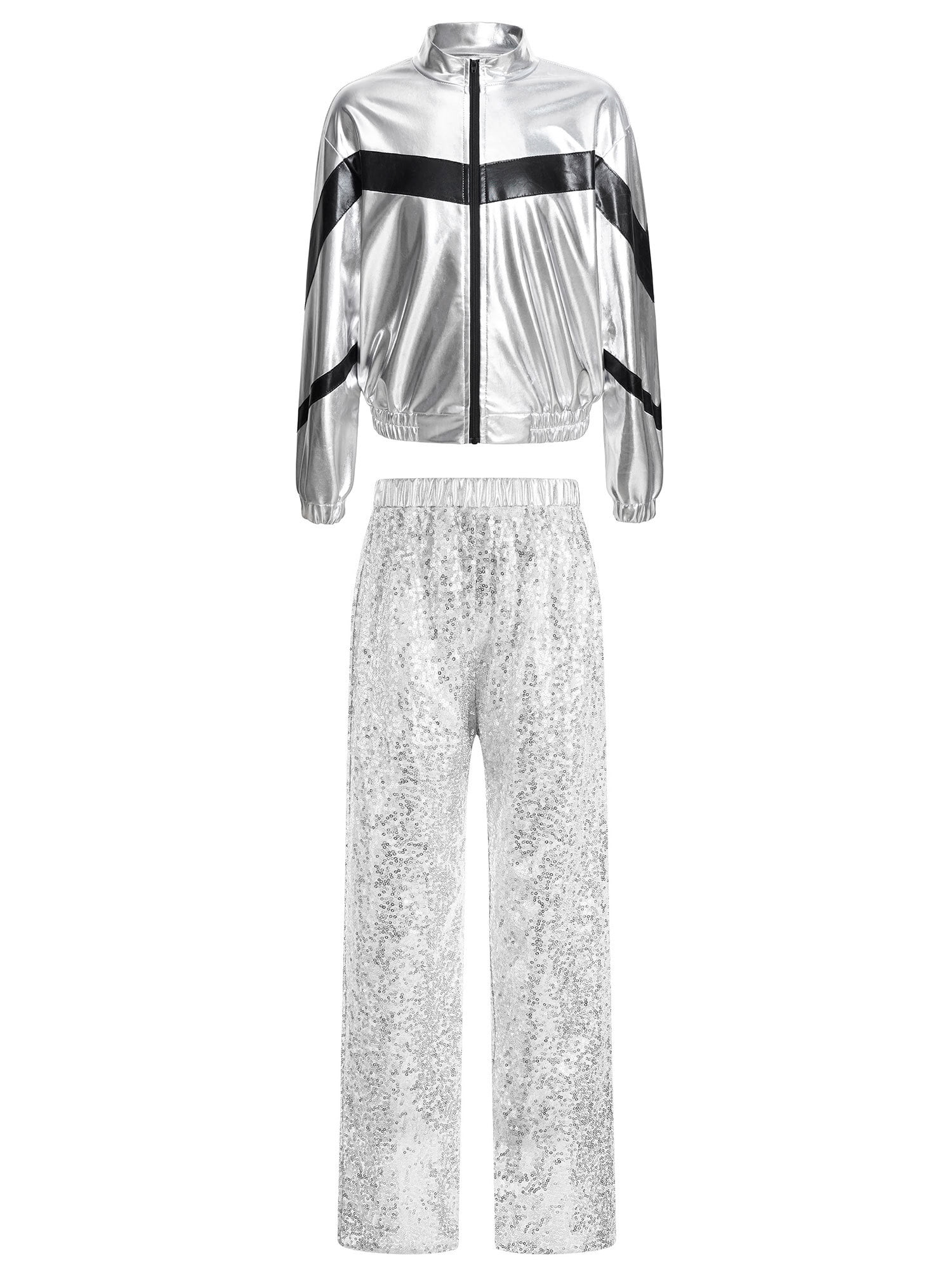 Doomiva Kids Girls Shiny Metallic Long Sleeve Bomber Jacket Coat with ...