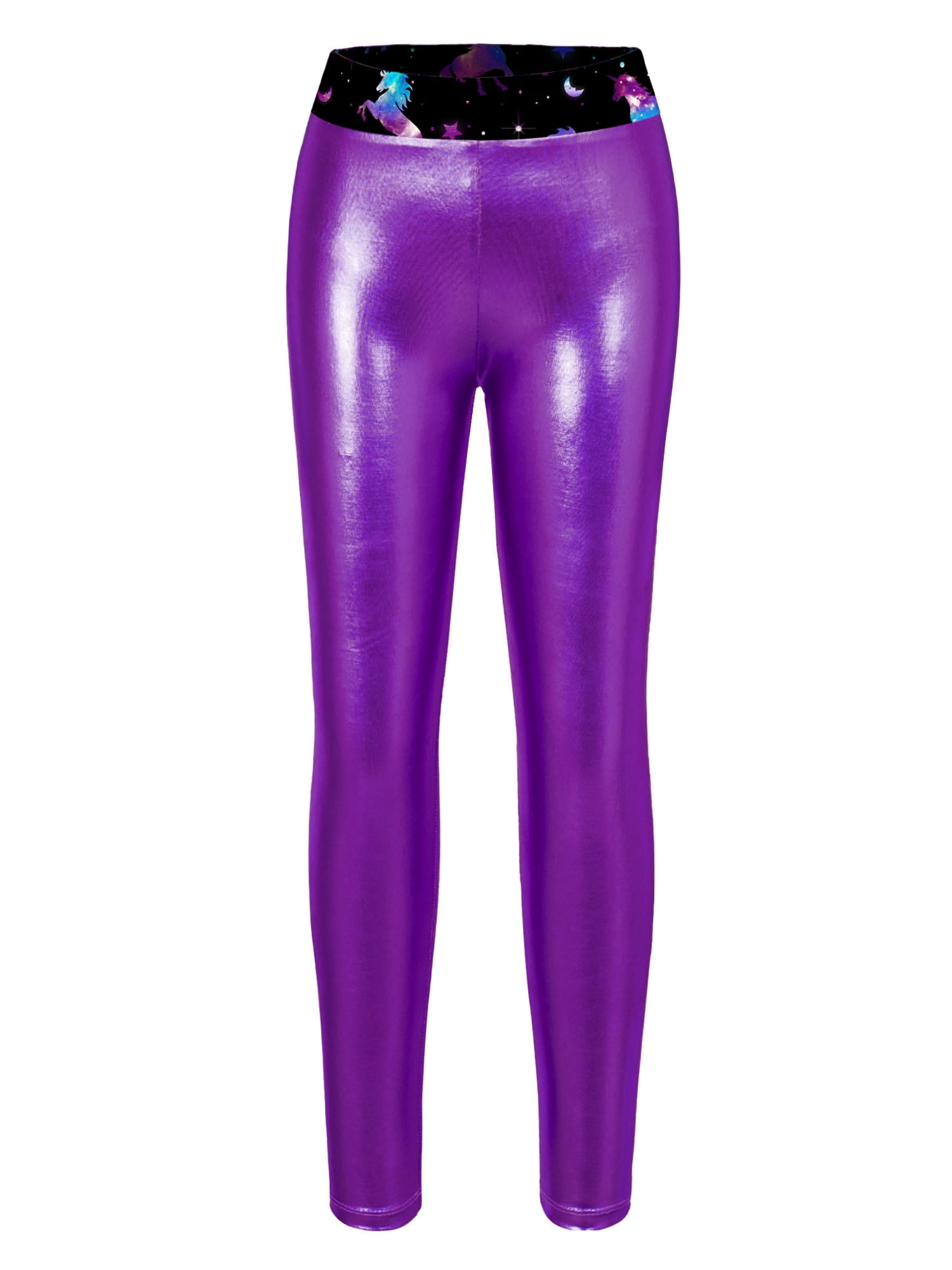 Doomiva Kids Girls Shiny Metallic Workout Gymnastics Leggings PU ...