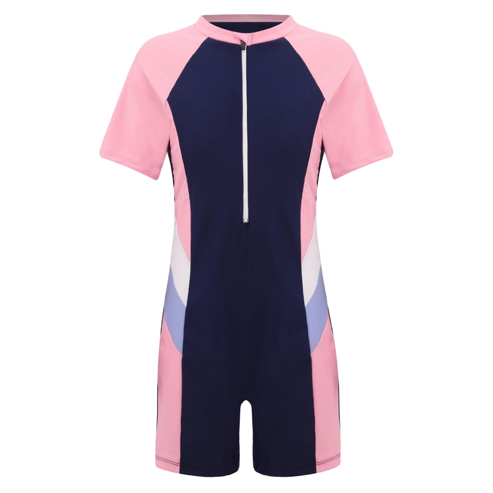 Doomiva Kids Girls Short Sleeve Zip Up One Piece Boyleg Swimsuit ...