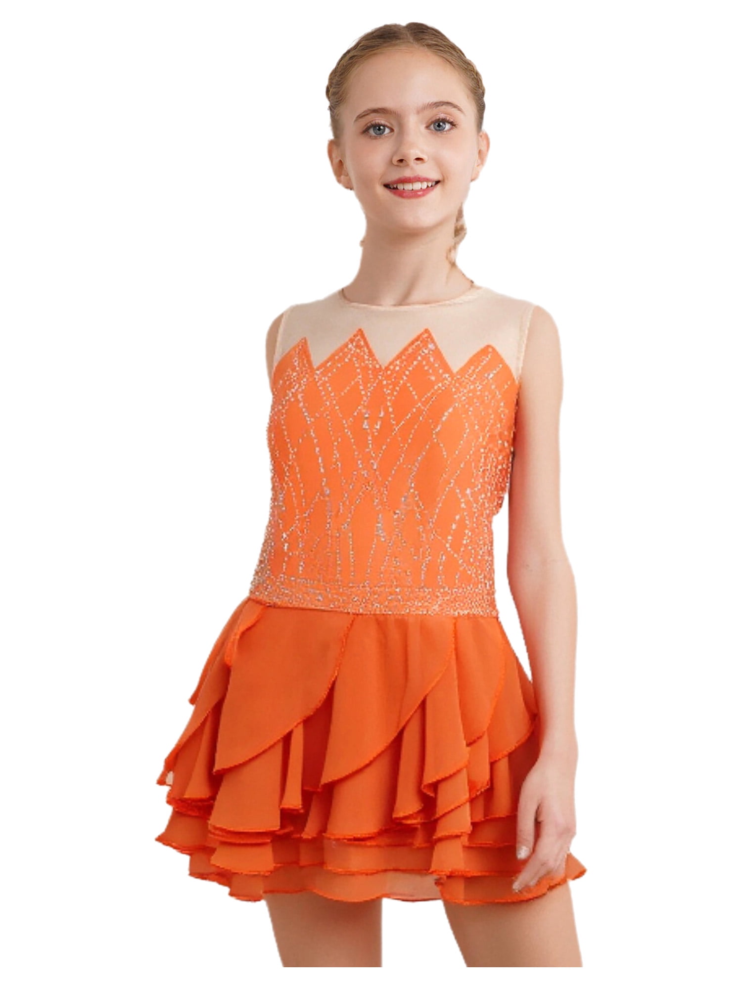 Doomiva Kids Girls Sparkly Figure Skating Dress Sleeveless Modern Ice ...