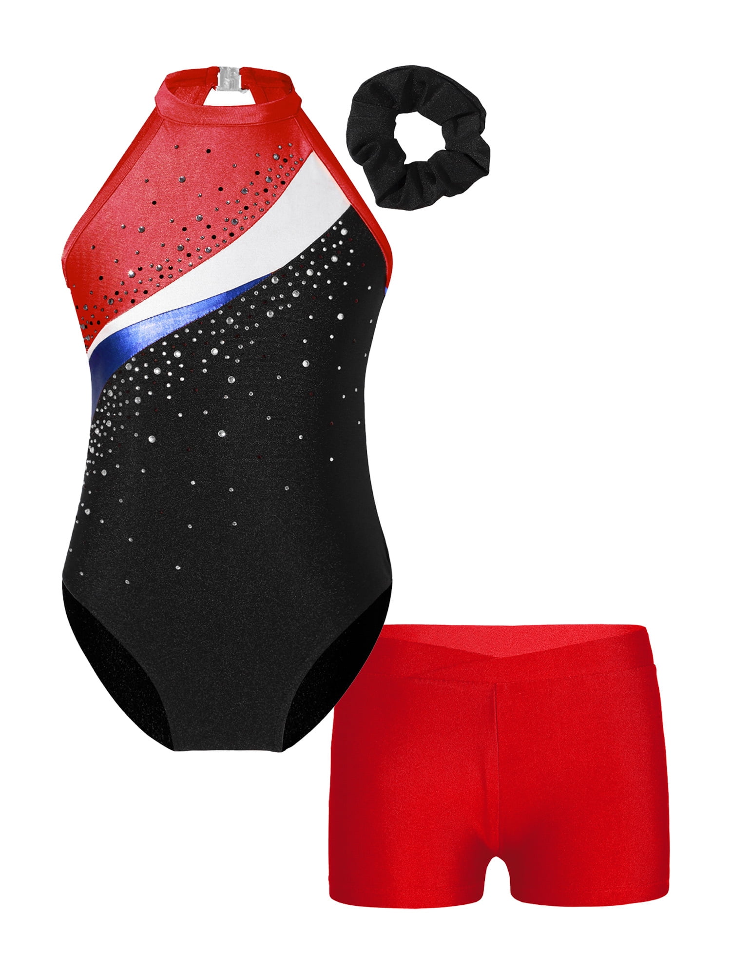 Doomiva Kids Girls Sparkly Gymnastics Leotard Dance Unitard with Shorts ...
