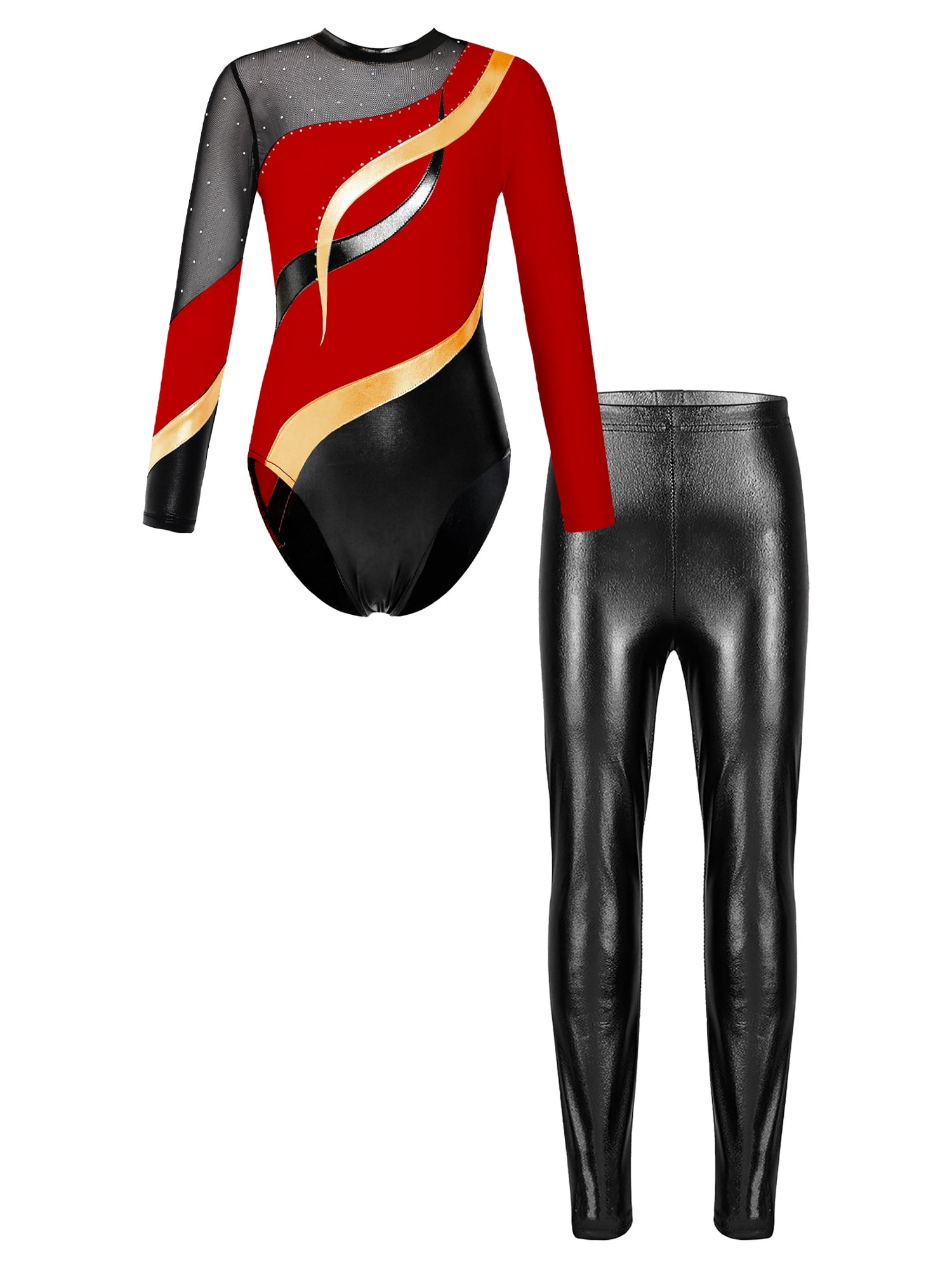 Doomiva Kids Girls Sparkly Rhinestone Long Sleeve Gymnastics Leotard ...