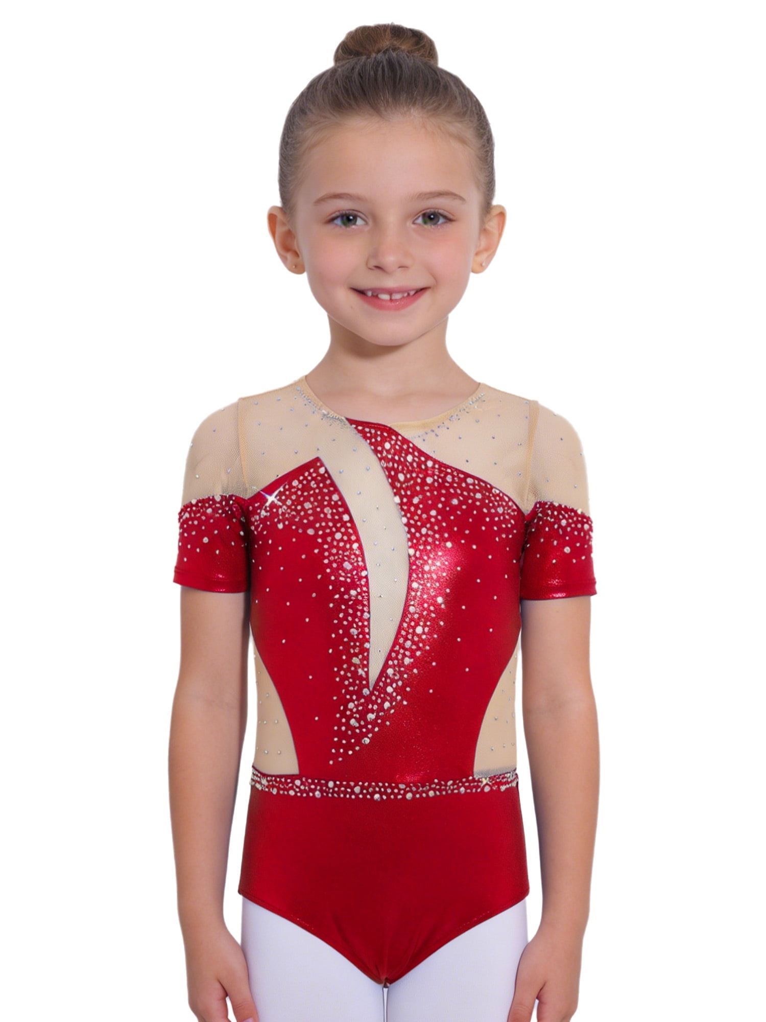 Doomiva Kids Girls Sparkly Rhinestone Short Sleeve Gymnastics Leotard ...