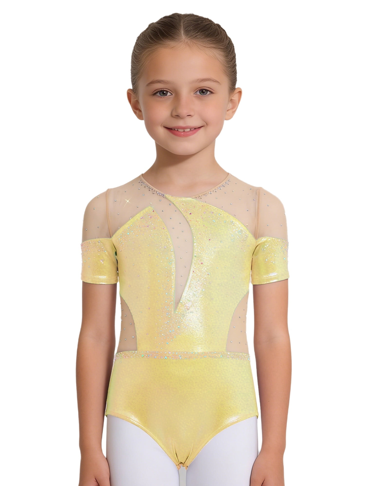 Doomiva Kids Girls Sparkly Rhinestone Short Sleeve Gymnastics Leotard ...