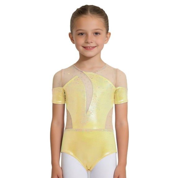 Doomiva Kids Girls Sparkly Rhinestone Short Sleeve Gymnastics Leotard ...