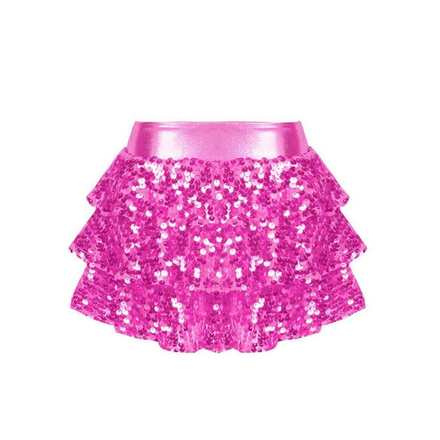 Doomiva Kids Girls Sparkly Sequins Tiered Ruffle Skirted Shorts Latin ...