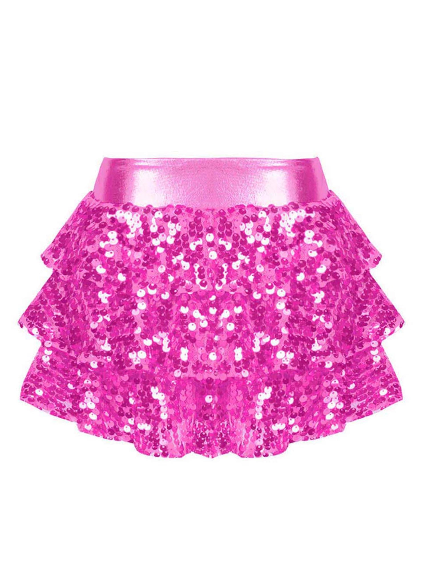 Doomiva Kids Girls Sparkly Sequins Tiered Ruffle Skirted Shorts Latin ...
