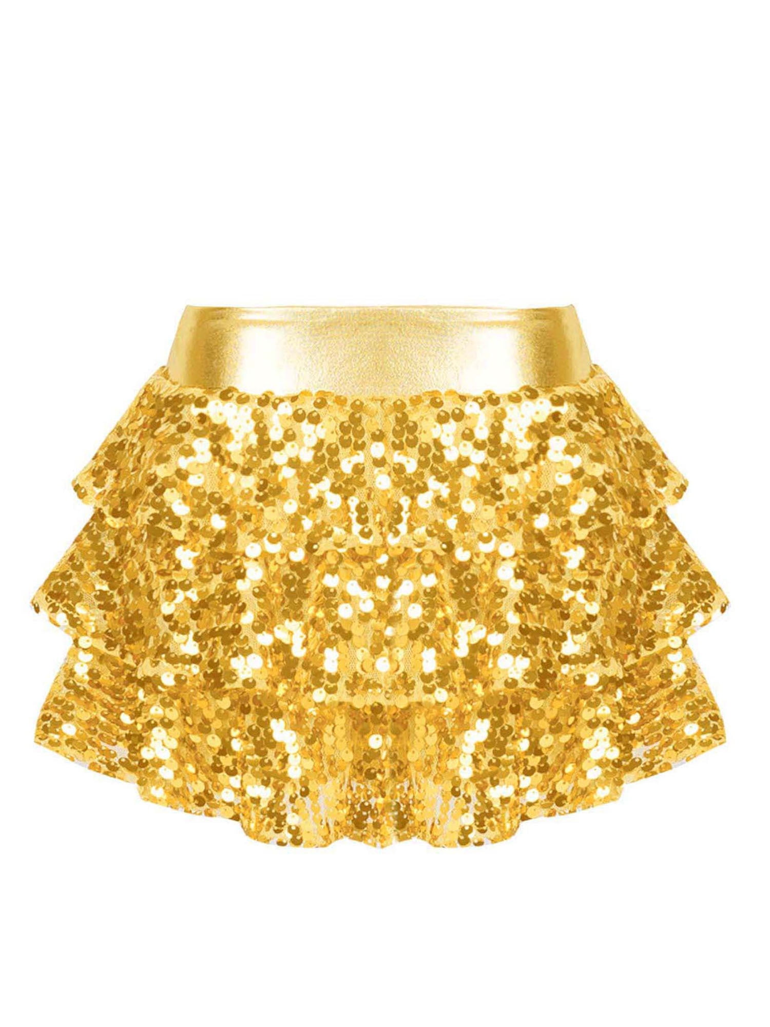 Doomiva Kids Girls Sparkly Sequins Tiered Ruffle Skirted Shorts Latin ...