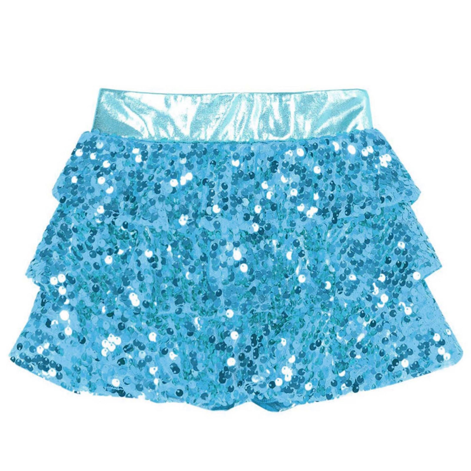 Doomiva Kids Girls Sparkly Sequins Tiered Ruffle Skirted Shorts Latin ...