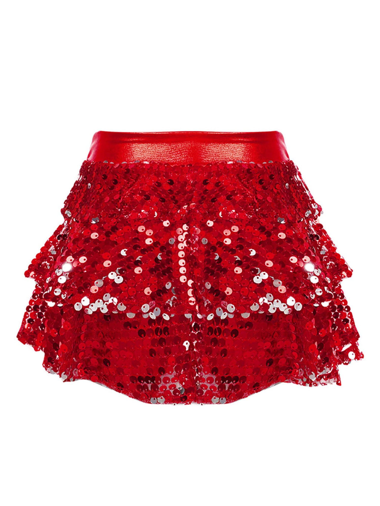 Doomiva Kids Girls Sparkly Sequins Tiered Ruffle Skirted Shorts Latin ...