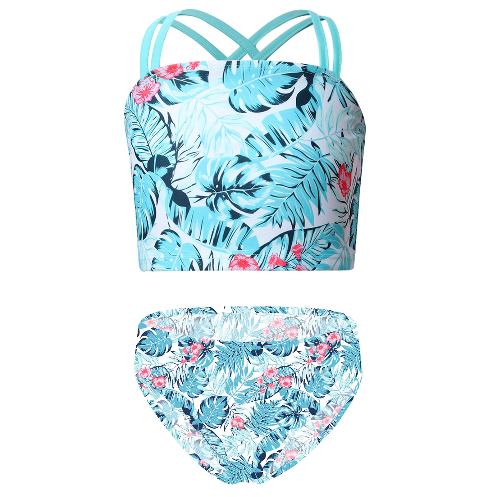 Doomiva Kids Girls Tropical Bikini Sets Double Crisscross Back Crop Top ...