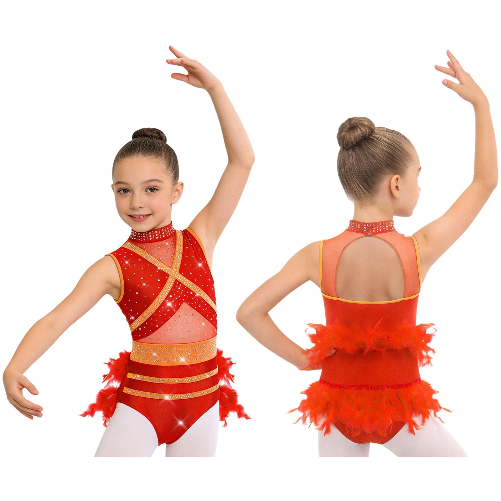 Doomiva Kids Rhinestone Plume Latin Dance Dress Competitions Stage ...