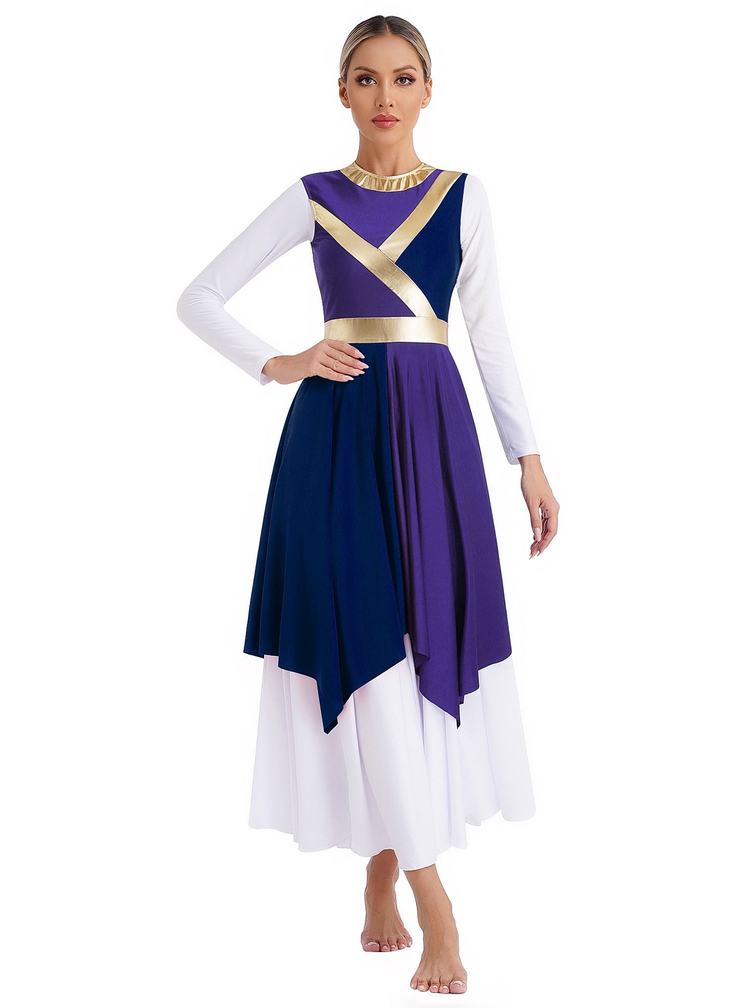 Doomiva Liturgical Dance Dresses for Women Color Block Praise Dance Dress Asymmetrical Worship ...