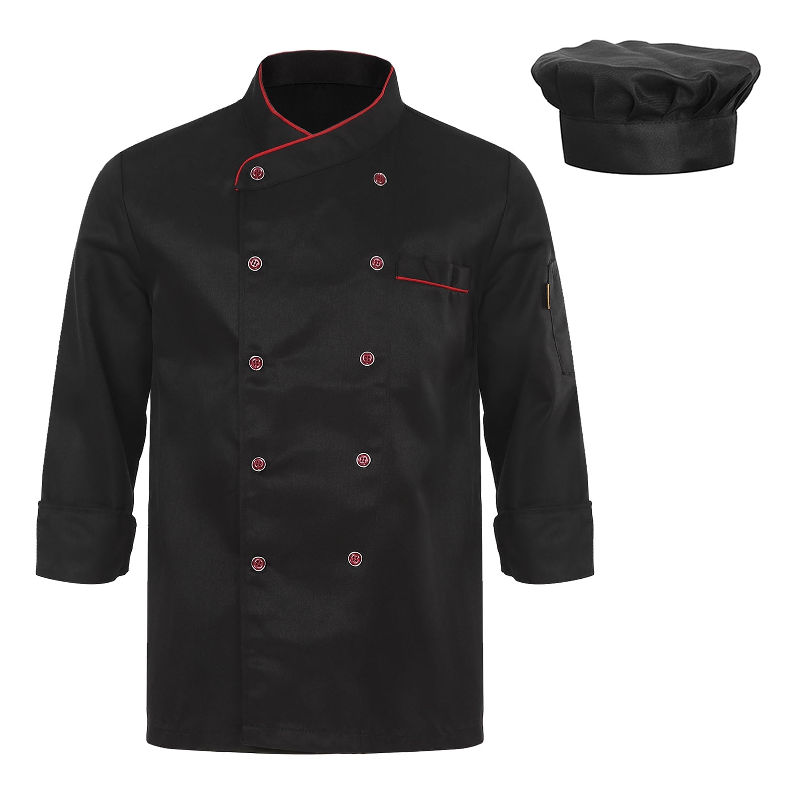 Doomiva Long Sleeve Chef Coat Jacket with Hat Lightweight Button ...