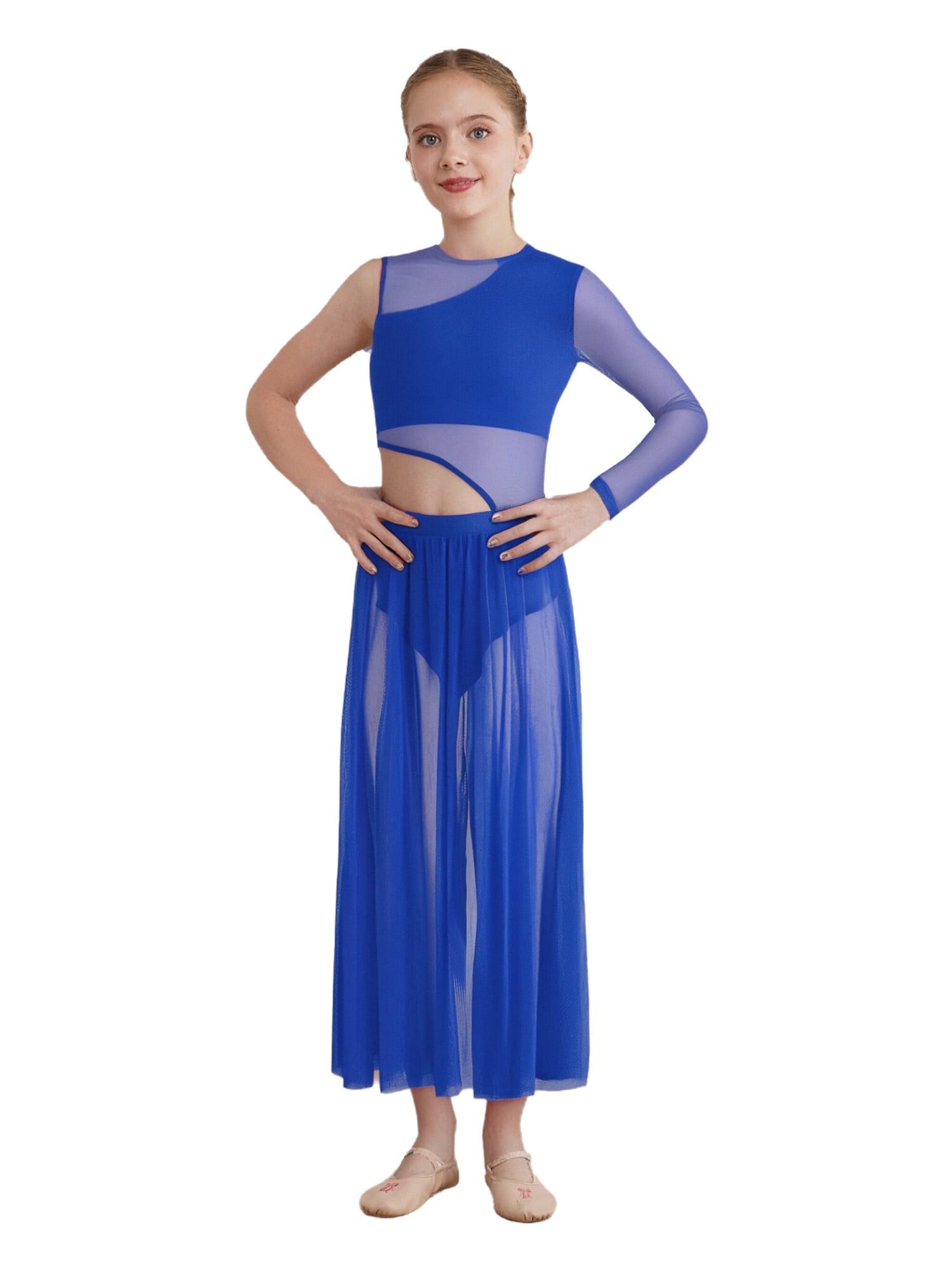 Doomiva Lyrical Dance Dress For Girls Asymmetrical Mesh Ballet Dance ...