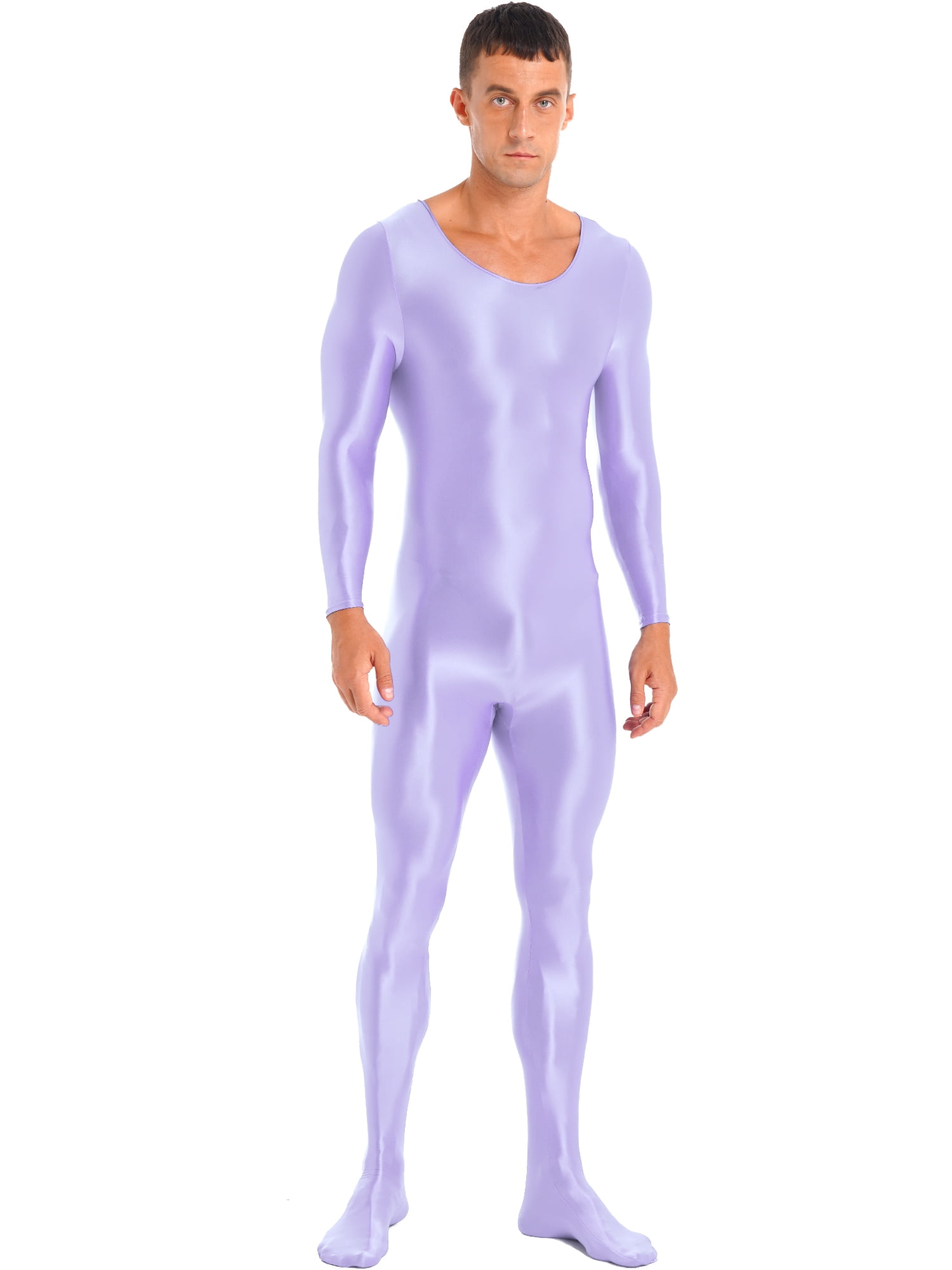 Doomiva Men Shiny Silky Spandex Full Body Suit One-piece Unitard ...