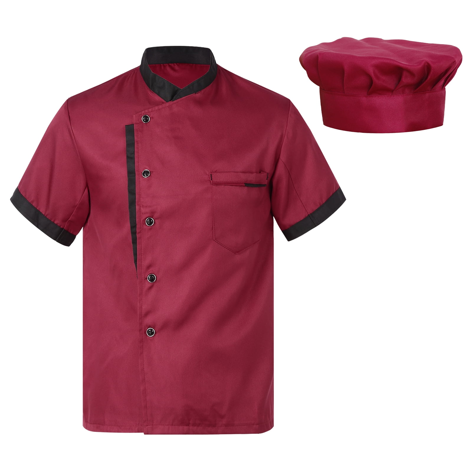 Doomiva Men's Chef Coat with Hat Set Short Sleeve Chef Shirt Hotel ...