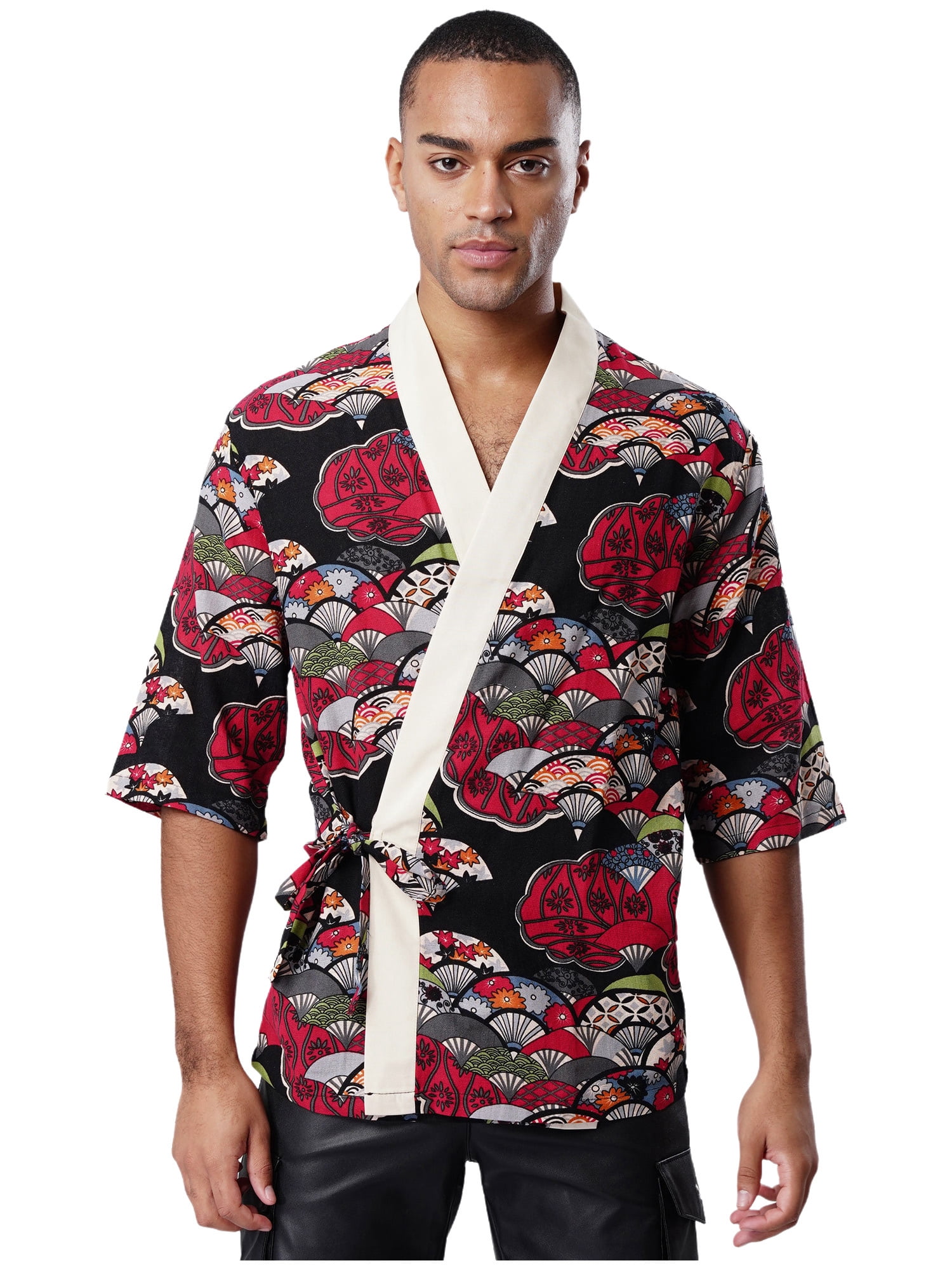 Doomiva Men's Floral Printed 3/4 Sleeve Chef Jacket Japanese Sushi Chef ...