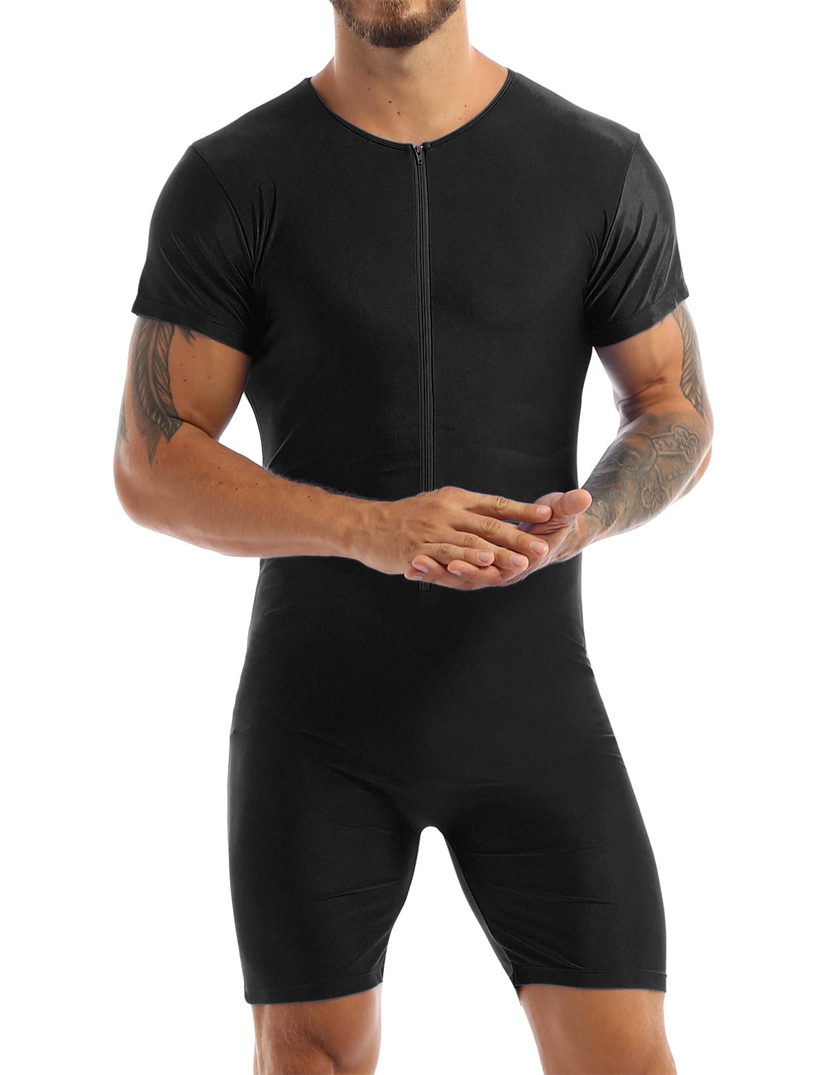 Doomiva Men's Spandex Wrestling Singlet Front Zipper Bodysuit Gym ...