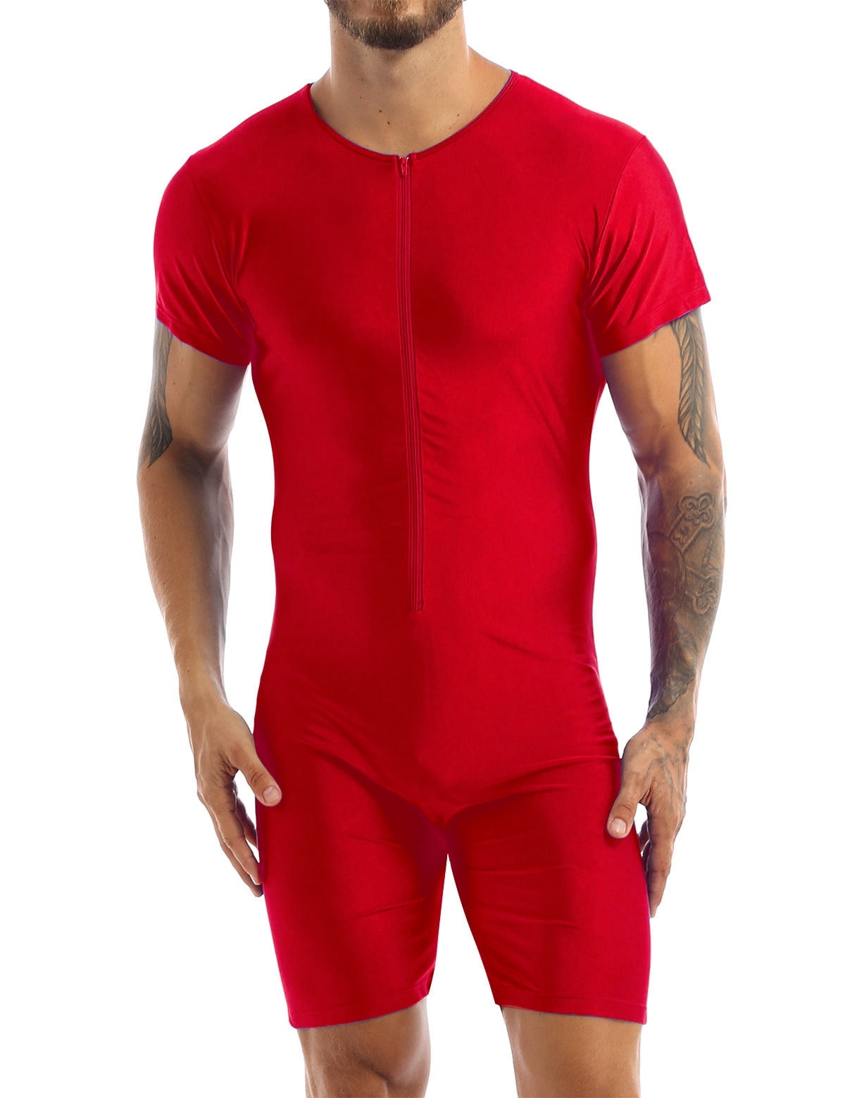 Doomiva Men's Spandex Wrestling Singlet Front Zipper Bodysuit Gym ...