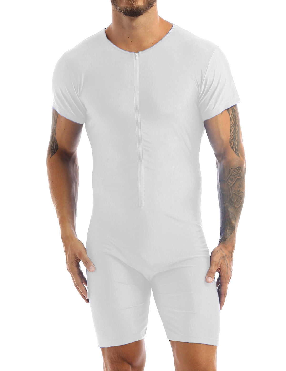 Doomiva Men's Spandex Wrestling Singlet Front Zipper Bodysuit Gym ...