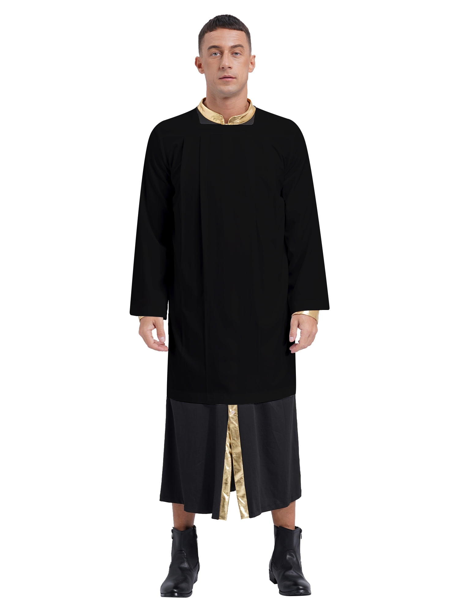 Doomiva Men's Square Neckline Clergy Surplice Arab Robe Arabic Muslim ...