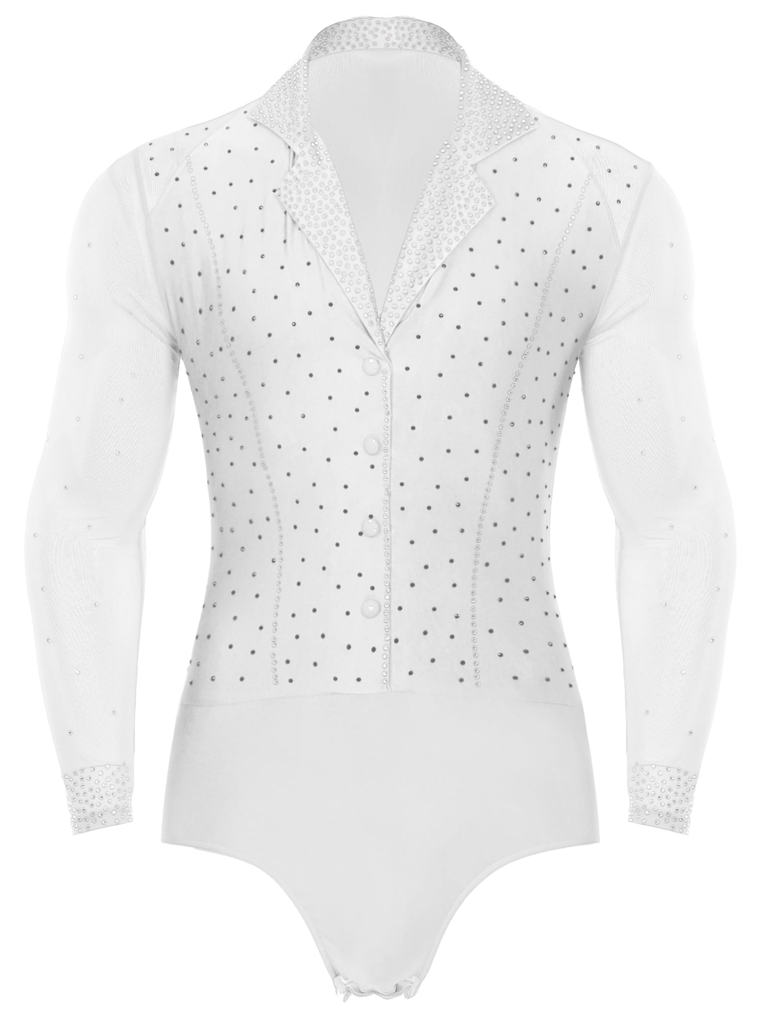 Doomiva Mens Latin Tango Dance Shirt Long Sleeve Lapel Collar Bodysuit ...