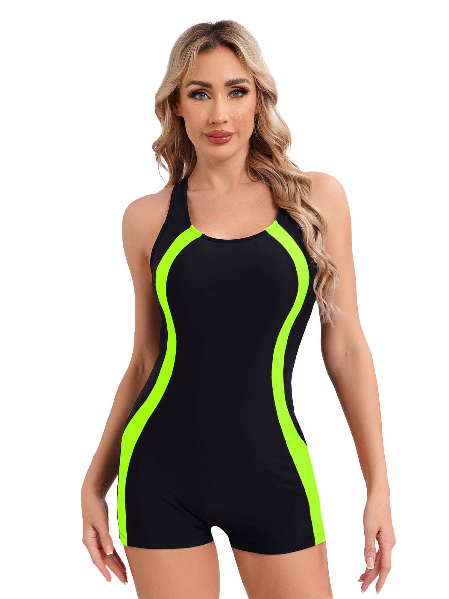 Doomiva One Piece Boyleg Swimsuits for Women Sporty Racer Back Shorty ...