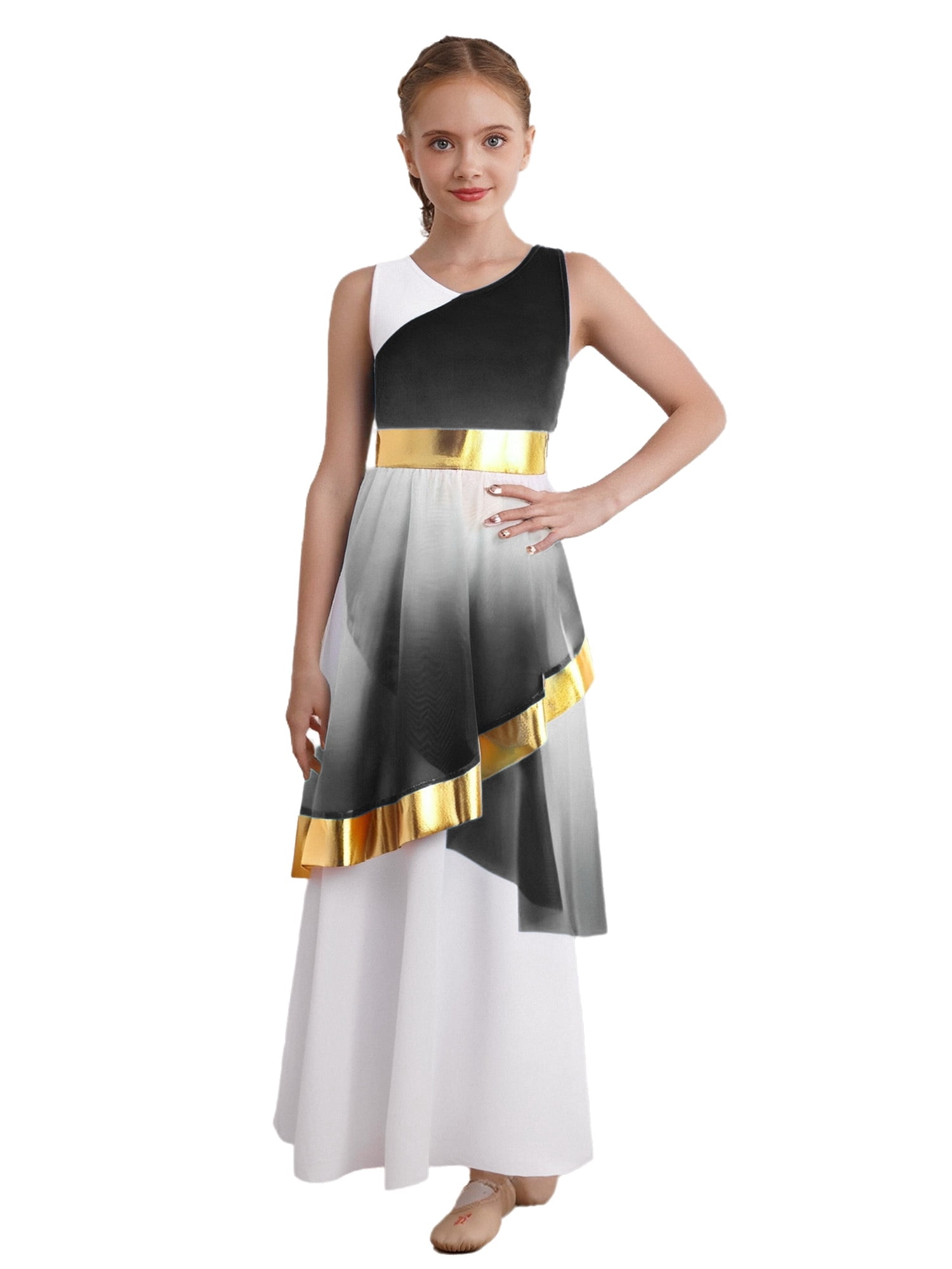 Doomiva Praise Dance Dress for Girls Metallic Gradient Block Liturgical ...