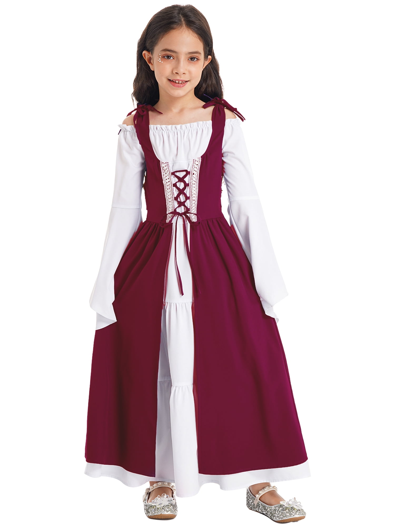Doomiva Renaissance Maiden Dress-up for Girls Long Bell Sleeve Maxi ...