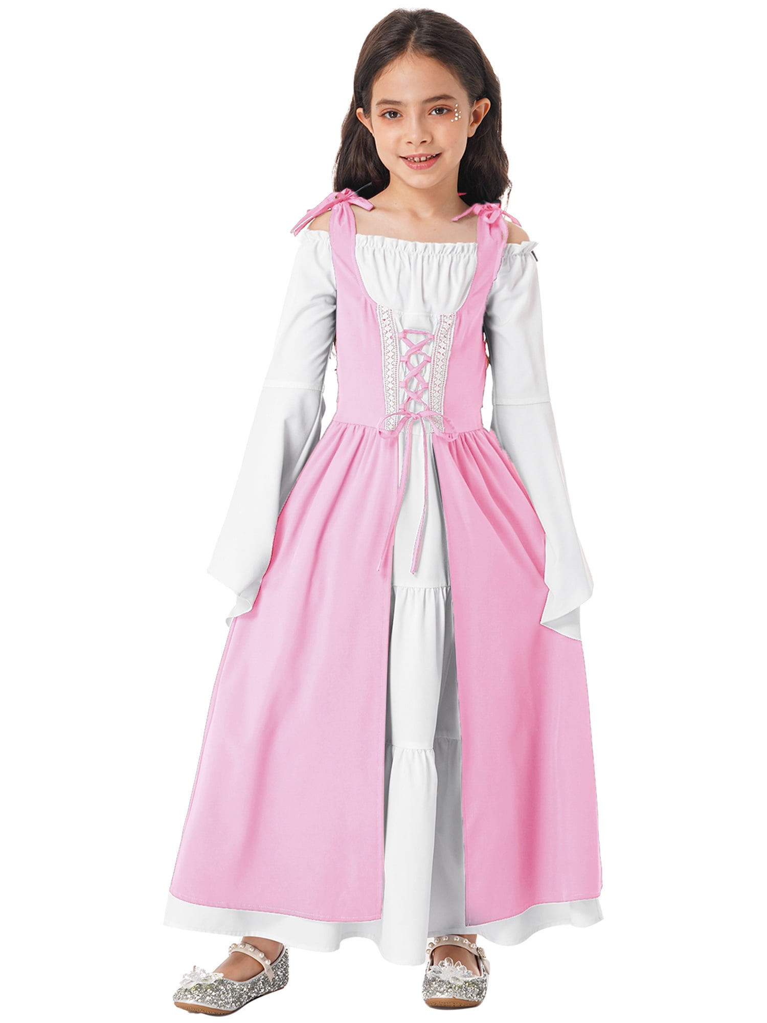 Doomiva Renaissance Maiden Dress-up for Girls Long Bell Sleeve Maxi ...