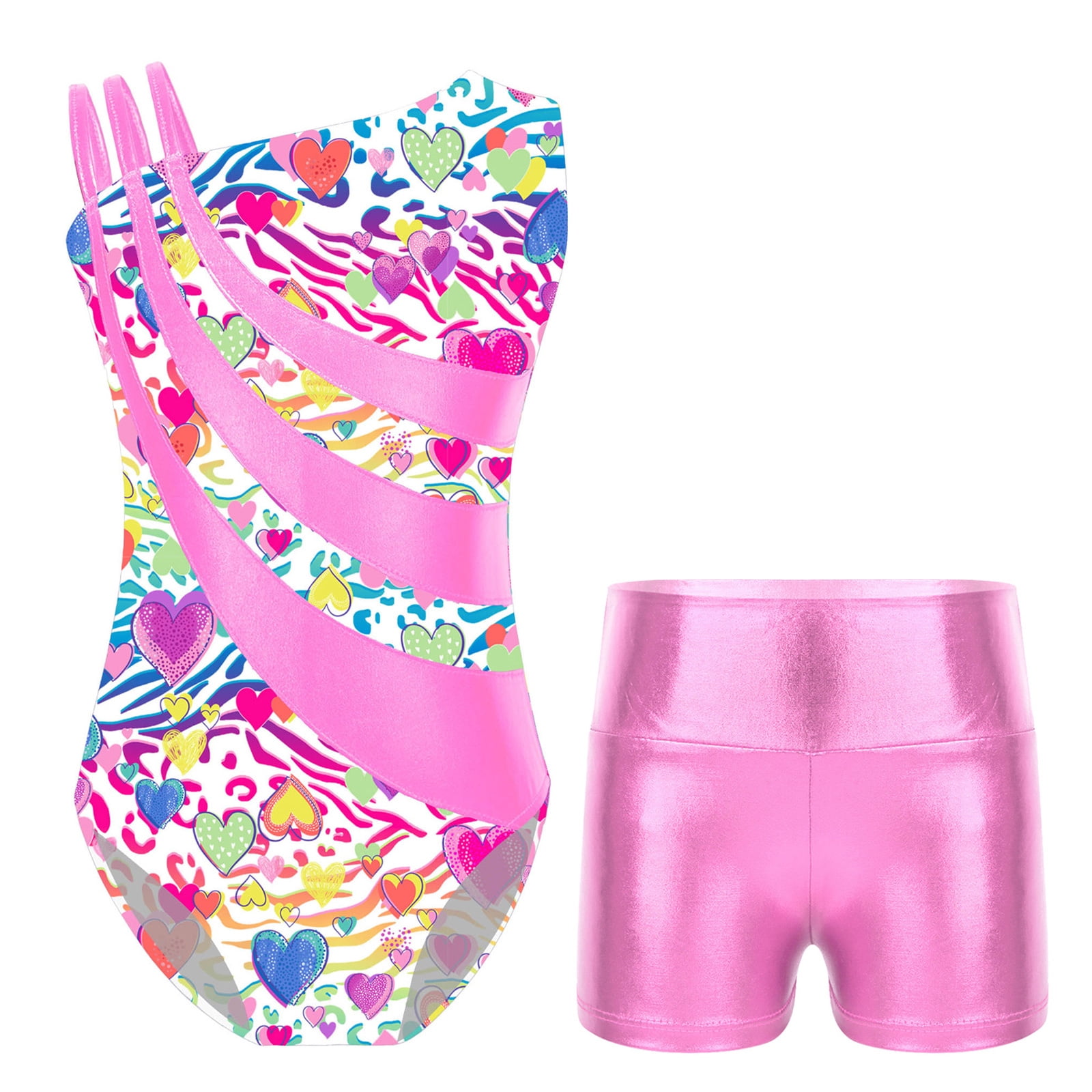 Doomiva Shiny Gymnastics Leotard Sets for Kids Girls One Shoulder Tank Top with Shirts Ballet ...