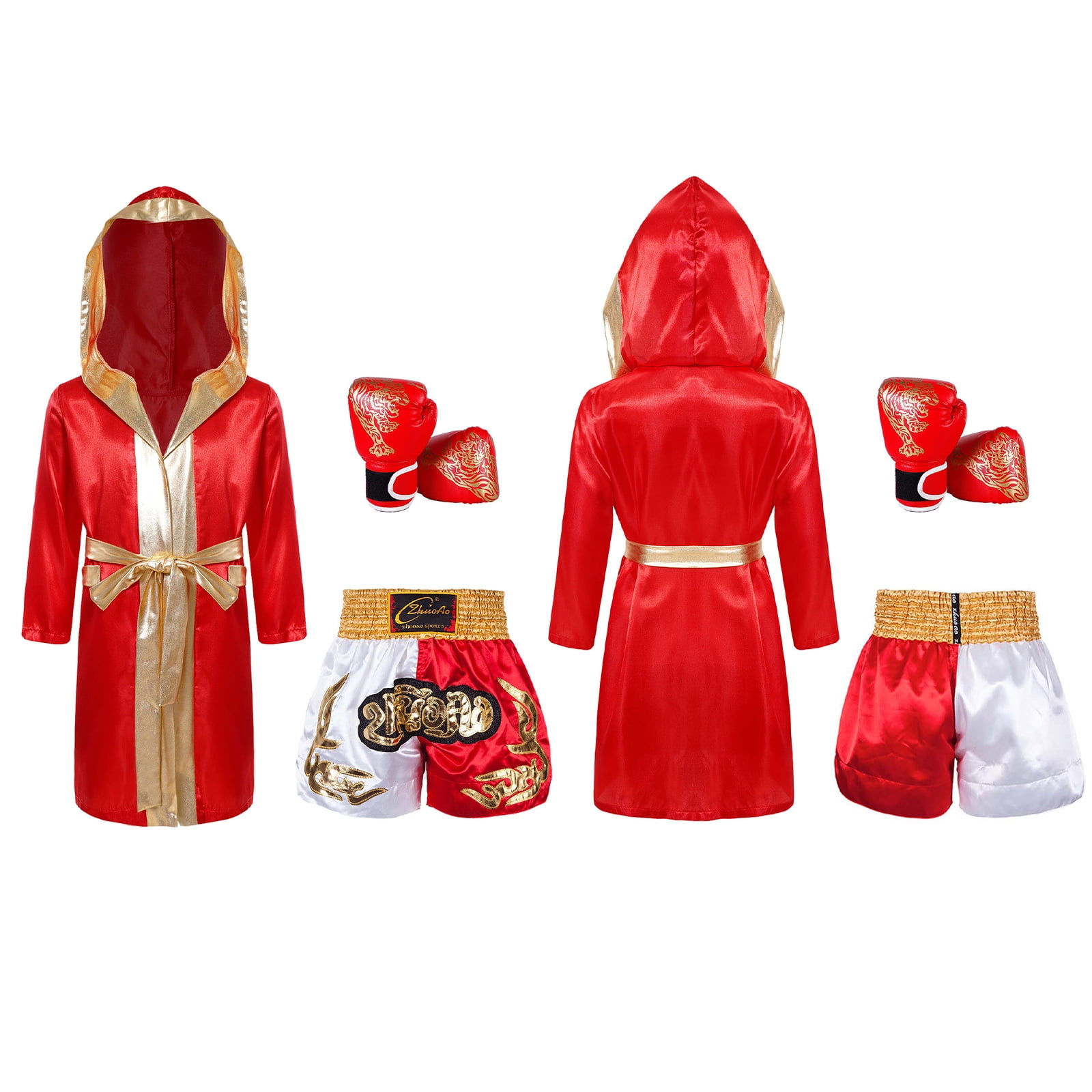 Doomiva Unisex Kids Boxing Uniform Satin Long Hooded Boxing Robe with ...