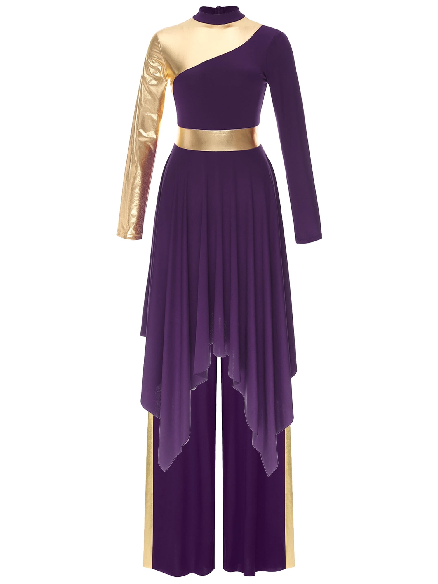 Doomiva Women 2PCS Lyrical Dance Dress Long Sleeve Overlays Top with ...