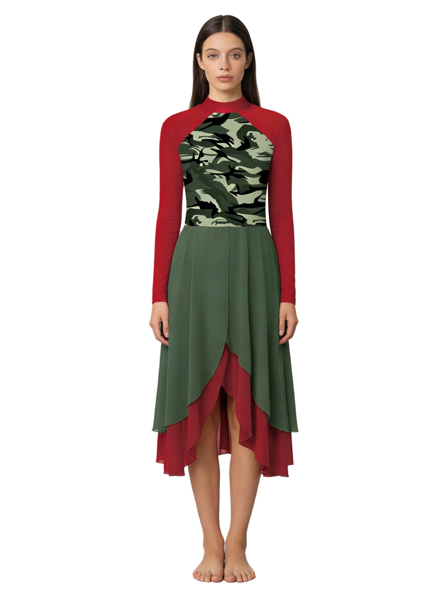 Doomiva Women Camouflage Print Praise Dance Dress Modern Lyrical ...