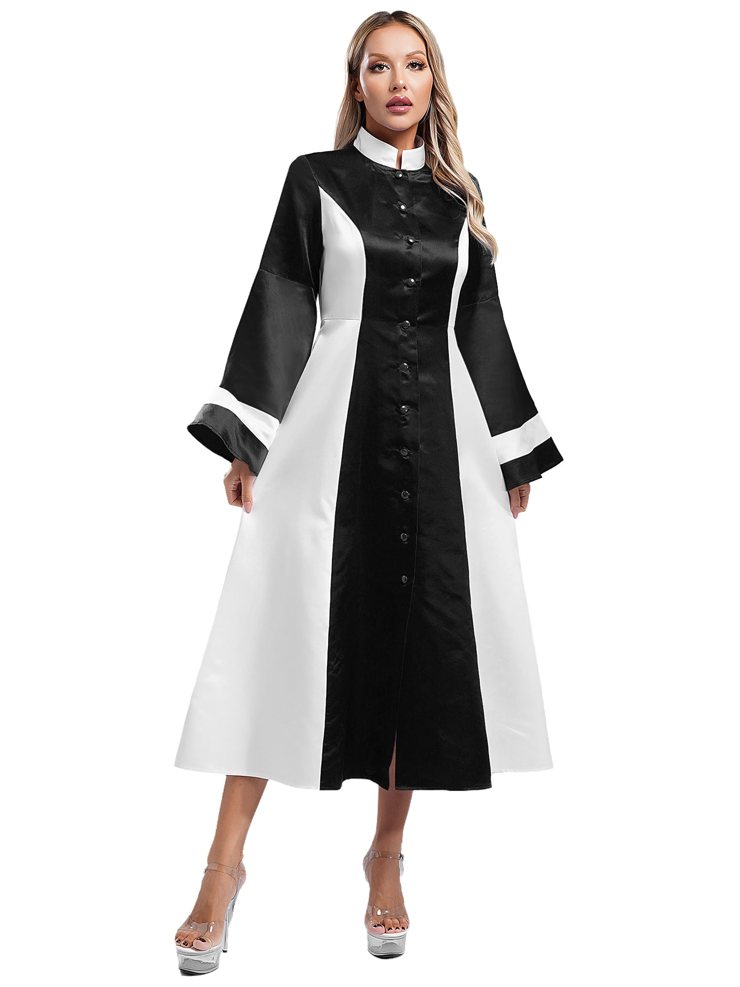 Doomiva Women Church Robe Stand Collar Flared Sleeve Loose Fit Choir ...