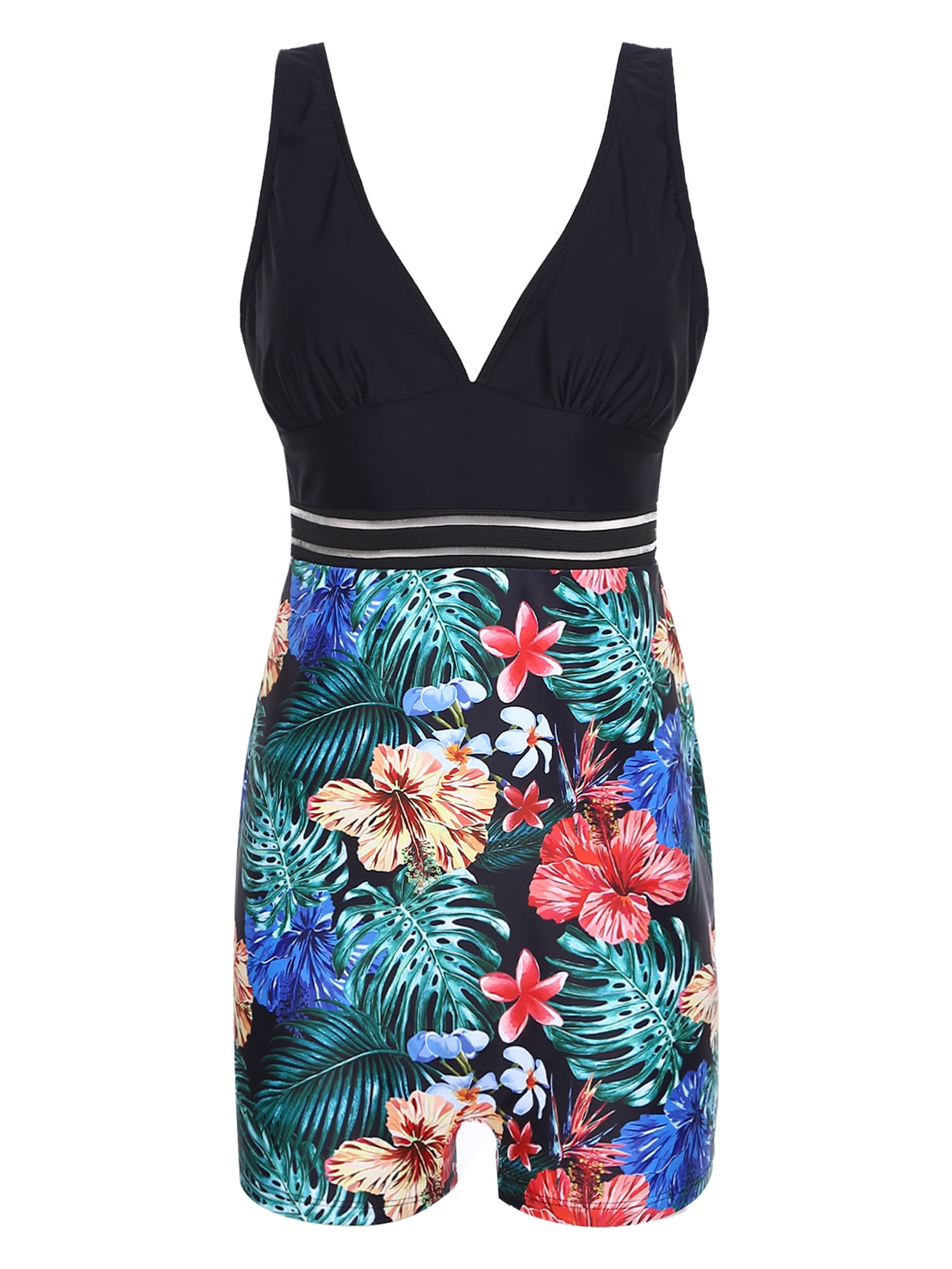 Doomiva Women One Piece Deep V Neck Swimwear Plus Size Tropical Print ...